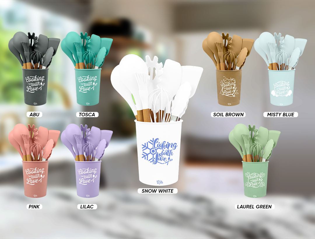 Jual JIB Silicone Utensil Set / Kitchen Silicon Utensile Set + Bucket ...
