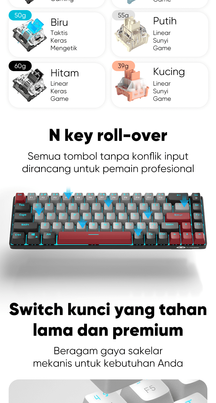 Jual MAGEGEE Keyboard Mechanical Gaming Wired 68 Keys RGB Lights Red ...