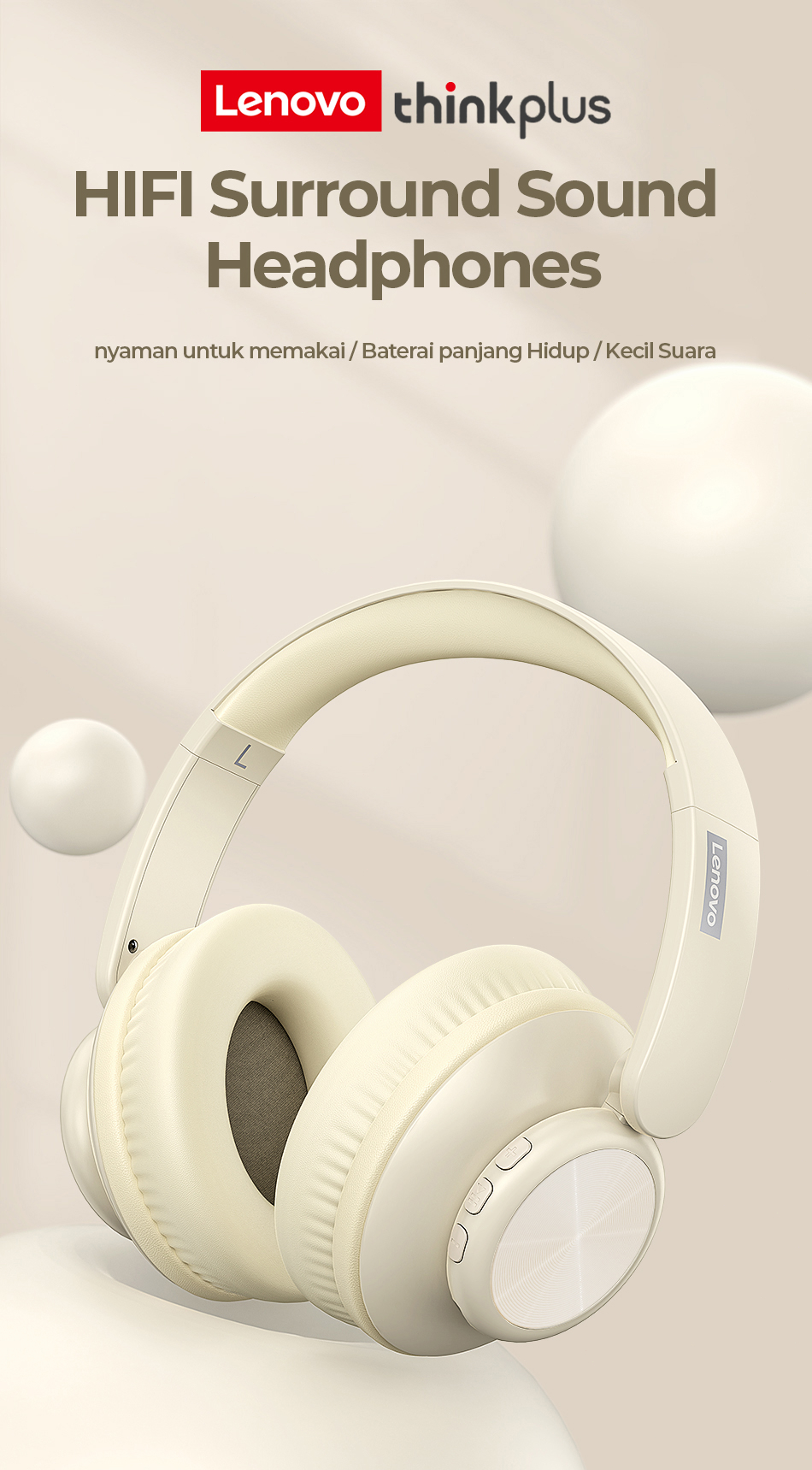 Jual Lenovo Thinkplus Headset Bluetooth 5.3 Headphone Wireless Wired ...