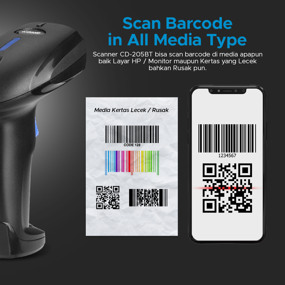 Jual Codeshop CD-205 BT Scanner Barcode 1D 2D Wireless USB Bluetooth ...