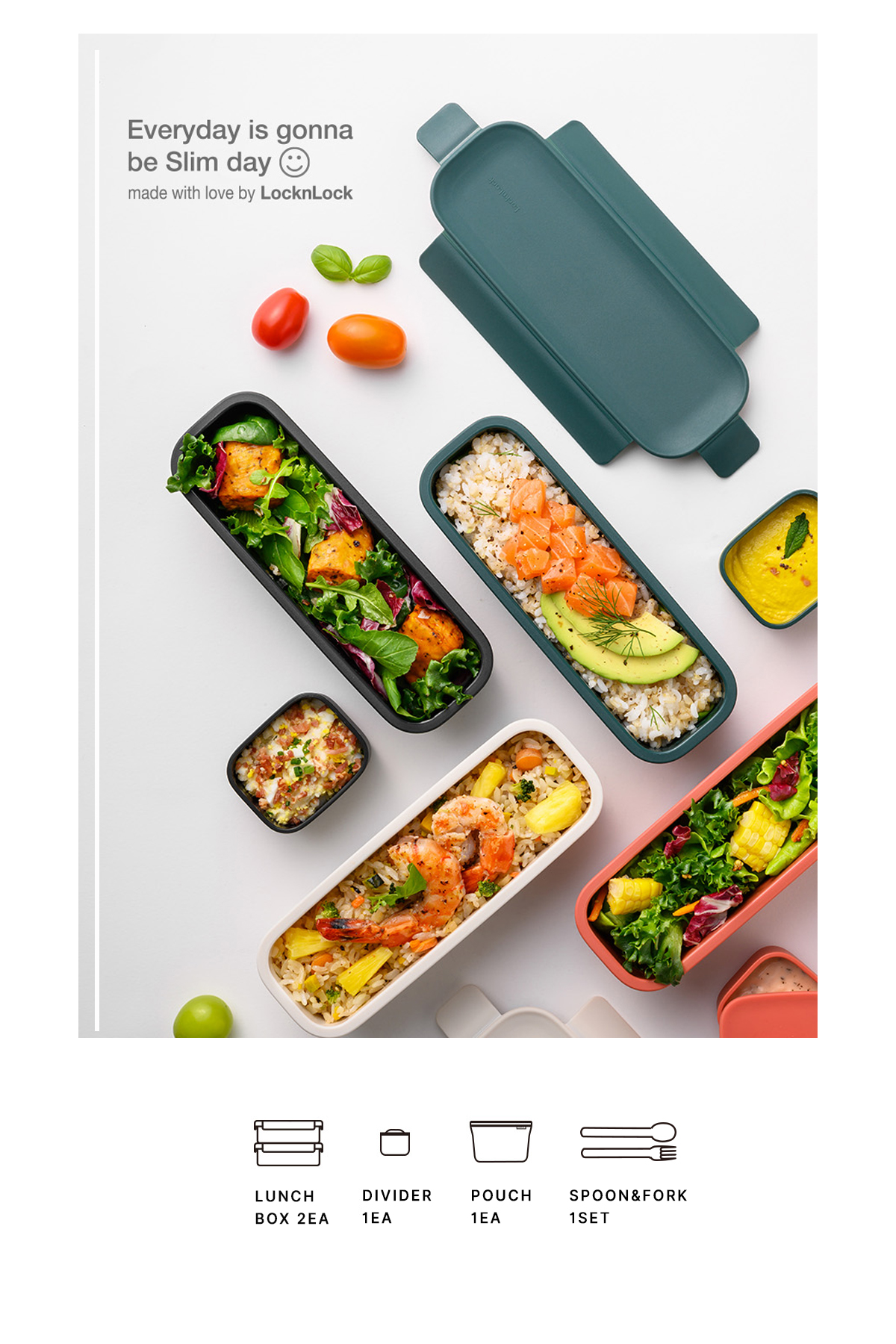 Jual LocknLock Kotak Makan Slim Lunch Box Rectangular with Divider 440ml *2P - LCB600 | Shopee ...