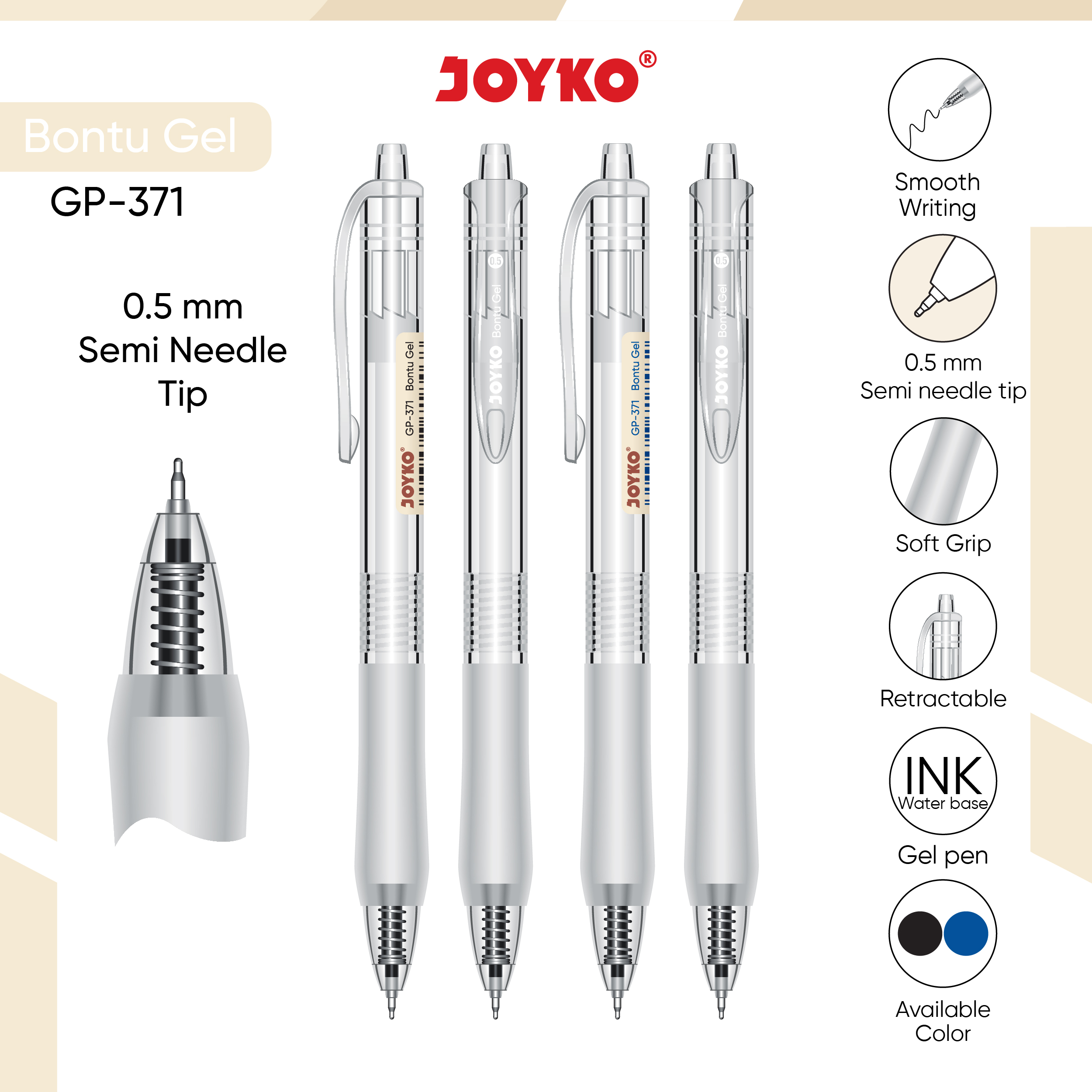 Jual Gel Pen Pulpen Pena Joyko GP-371 Bontu Gel 0.5 mm | Shopee Indonesia