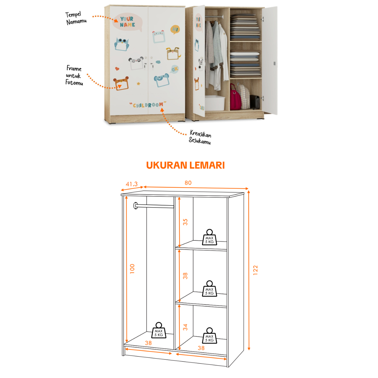 Jual Cubic Lemari Pakaian Anak Minimalis / Almari 2 Pintu - LUNA BL 121 ...