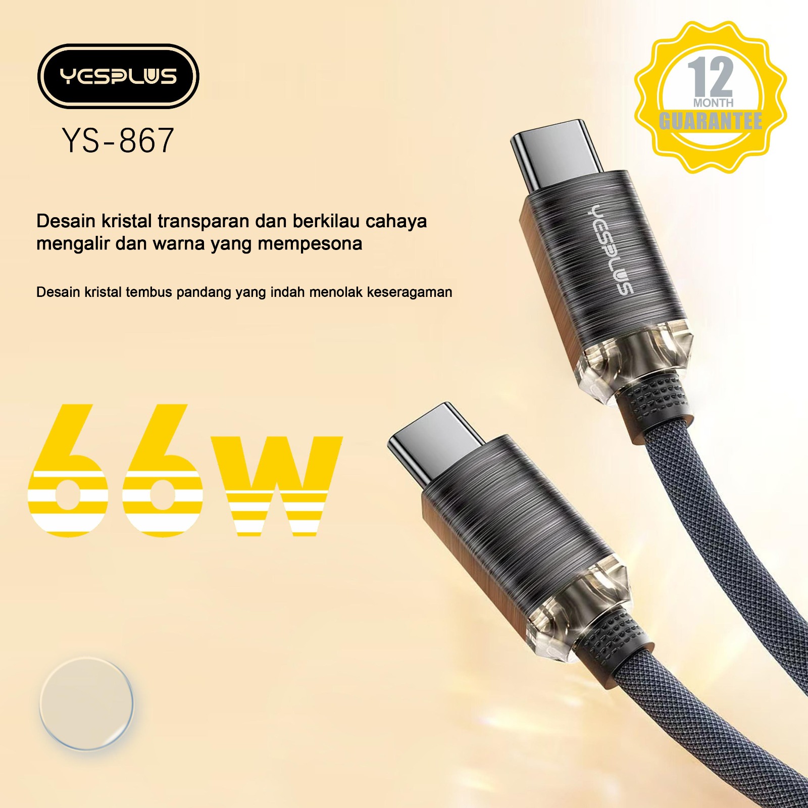 Jual Kabel Data YESPLUS YS-867 Type-C to Type-C 66W / Type-C to ...