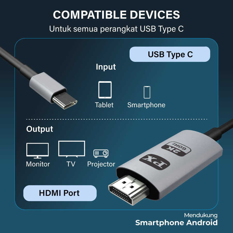 Jual Kabel USB Type C ke HDMI TV Monitor Proyektor Converter Tablet ...