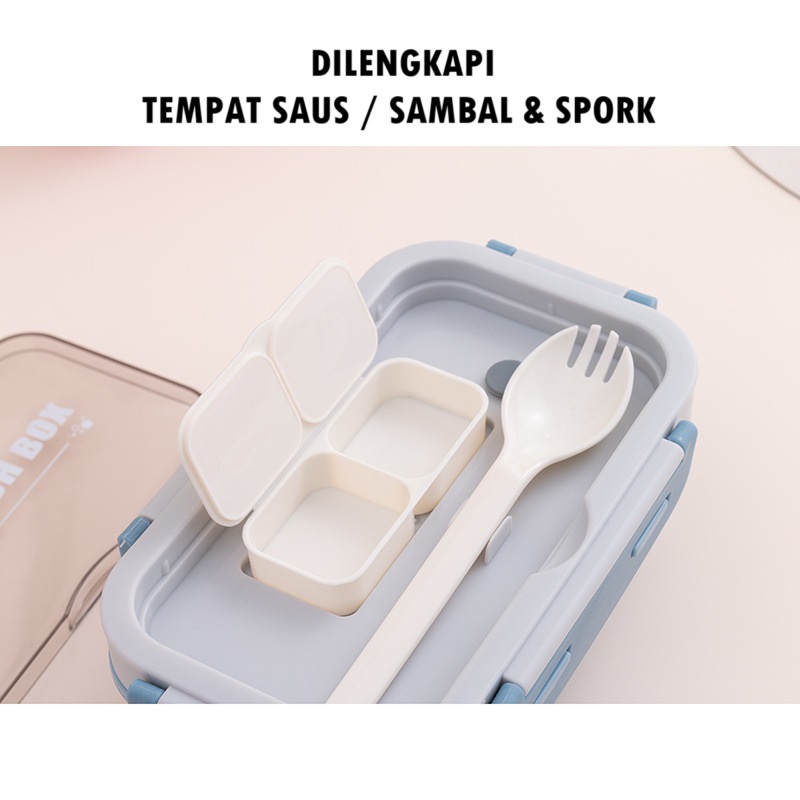 Jual Paus Biru - Lunch Box Set 840ml FREE Alat Makan dan Tempat Sambal BPA FREE - Kotak Bekal ...