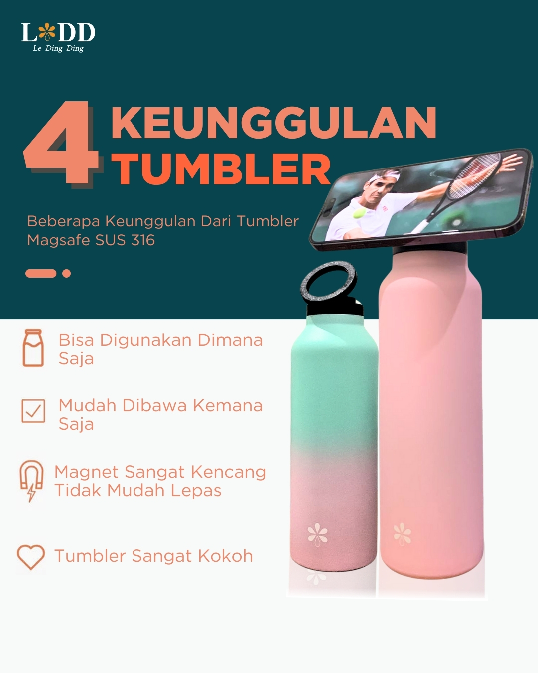 Jual Le Ding Ding-Tumbler Stainless Ring Magnet Phone Holder Double ...