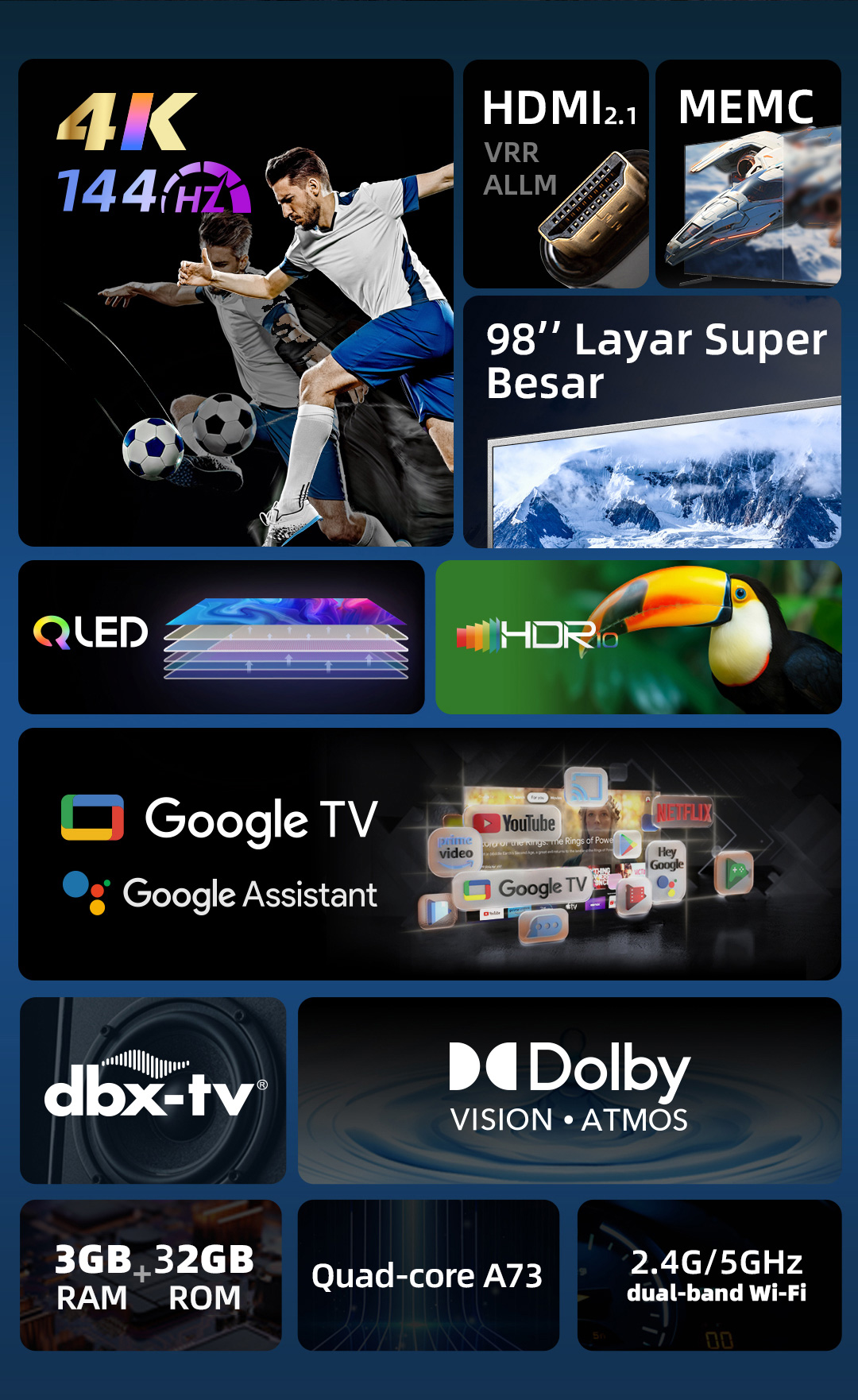 Jual Changhong QLED TV 98 Inch DLG 144Hz 4K Google TV Smart TV Dolby ...