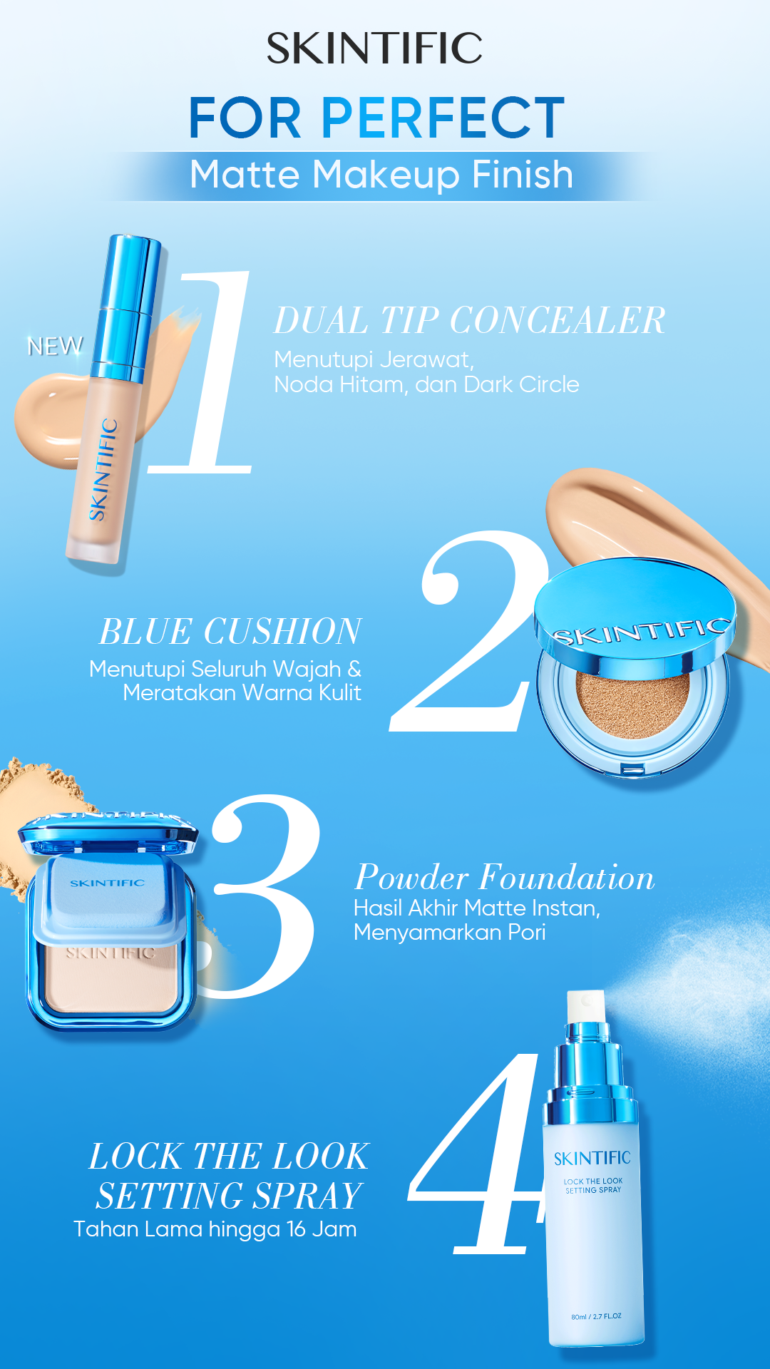 Jual SKINTIFIC - 4pcs Paket Matte Makeup Set | Cover Perfect Serum ...