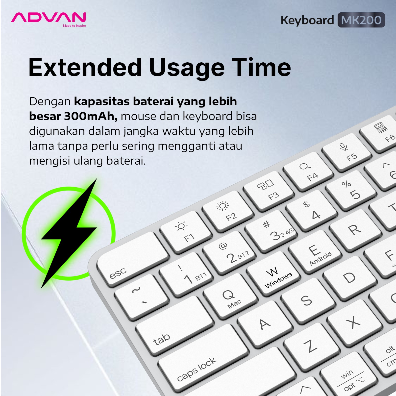 Jual [New Launch] ADVAN Mouse & Keyboard MK200 Wireless 2.4G Bluetooth ...