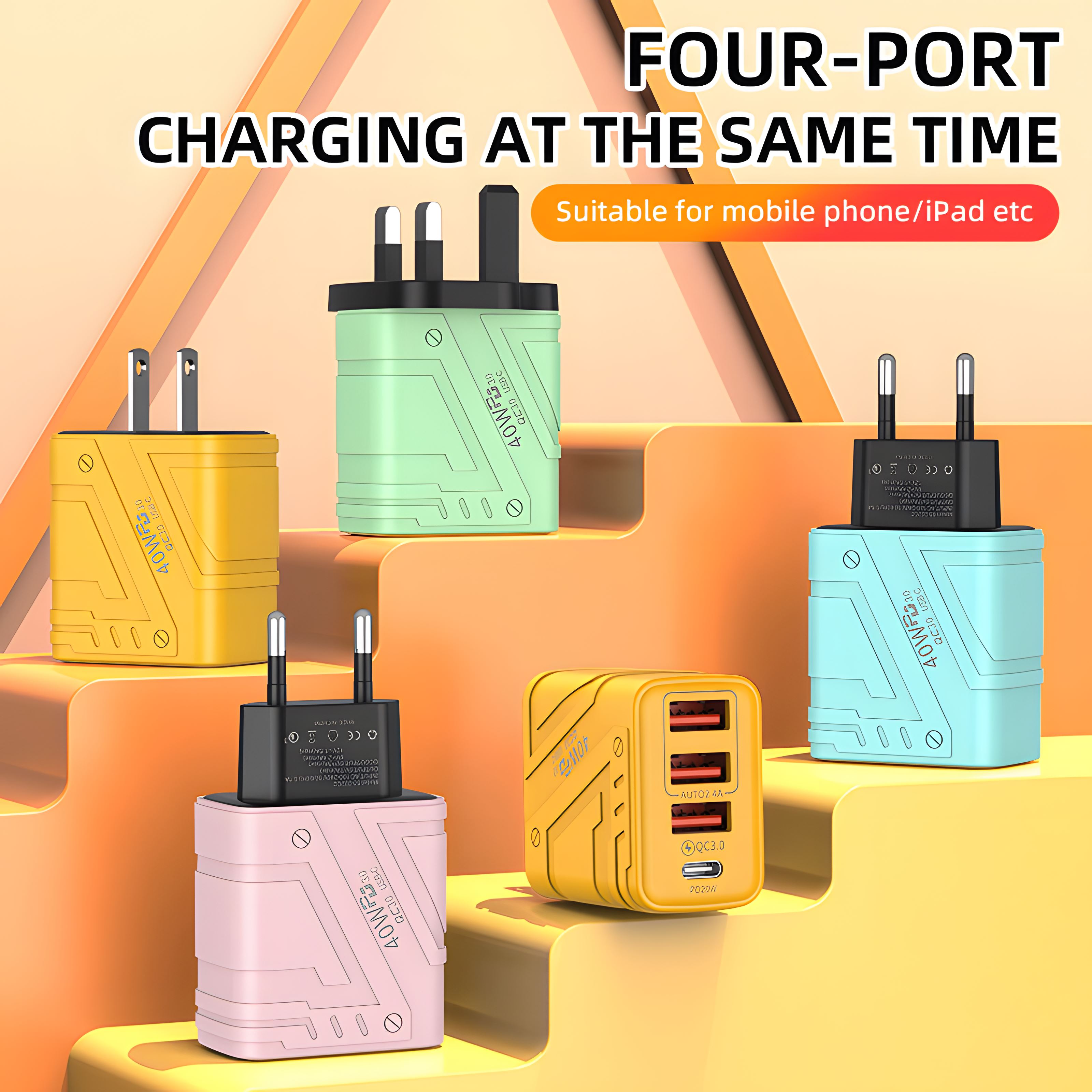 Jual LENTIVEN Adaptor Charger fast charging Casan USB Type C Kepala Charger 40W Charger 3 Port ...