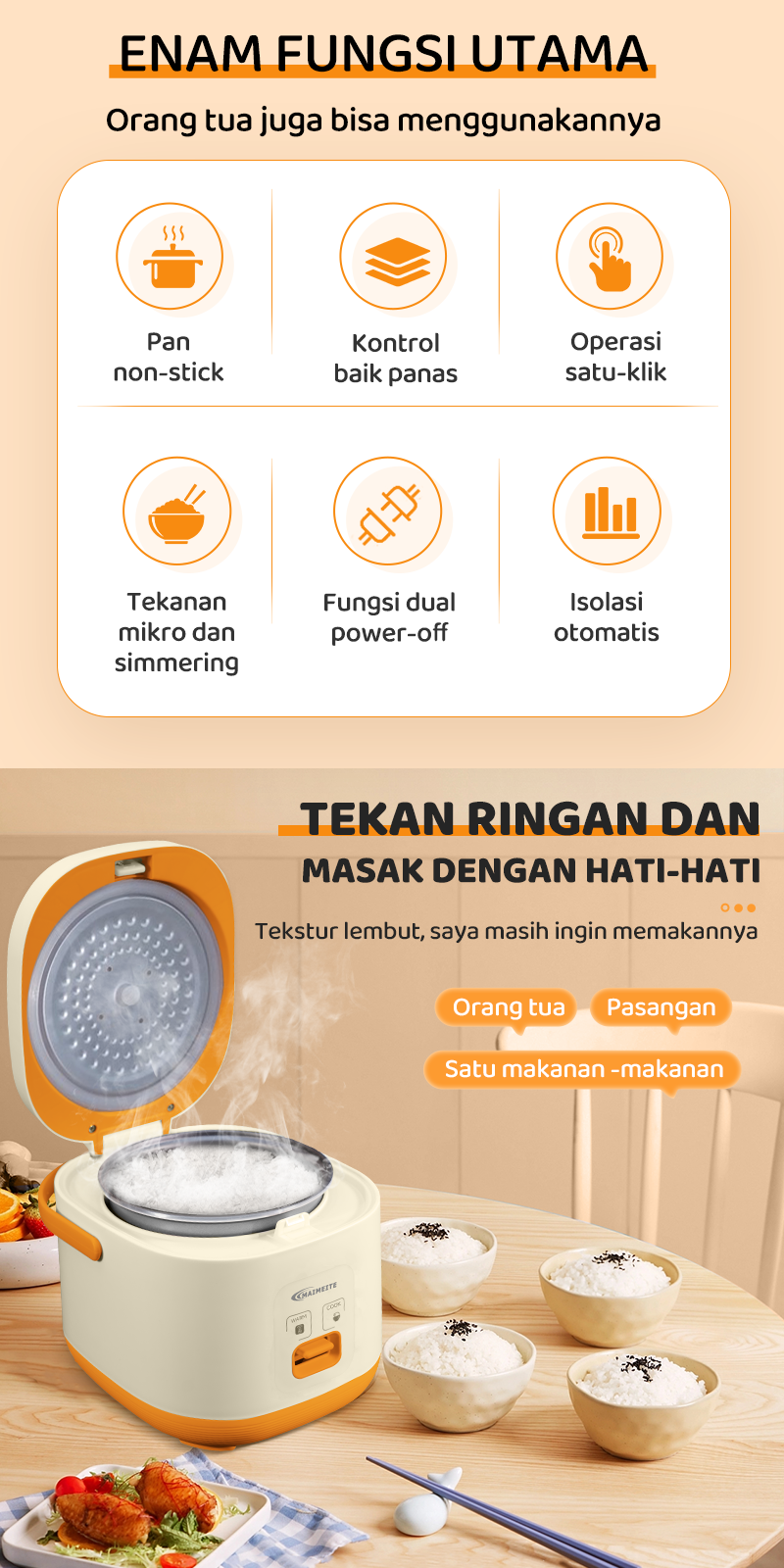 Jual MAIMEITE Rice Cooker MTDFB-3-02 1.6L Magic Com Mini Portable ...