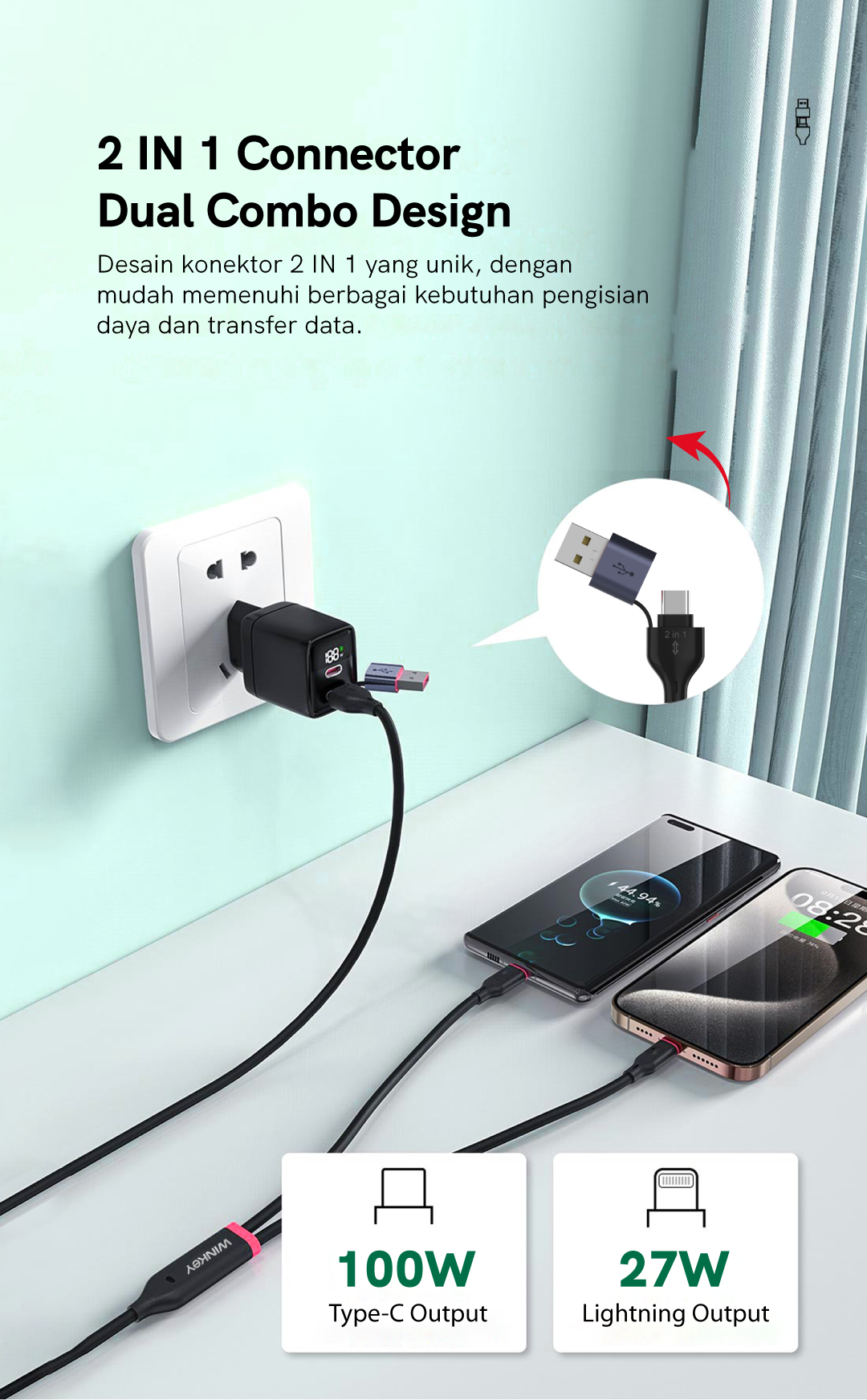 Jual WINKEY Kabel Data ALL ONE 4in1 Cable USB Type-C Lightning Iphone ...