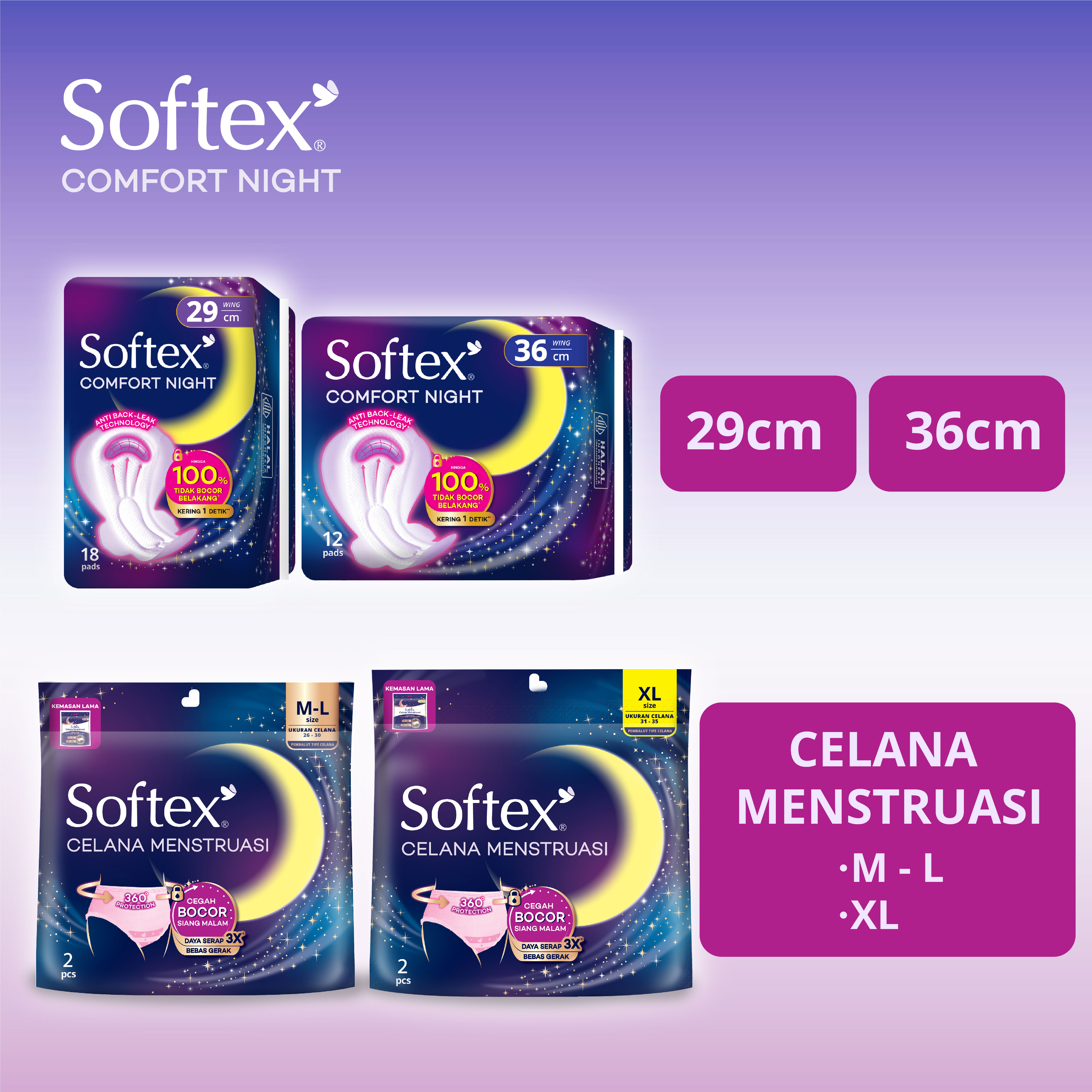 Jual Softex Comfort Night 29cm 9 pads - Spesial Bulan Ungu | Shopee Indonesia