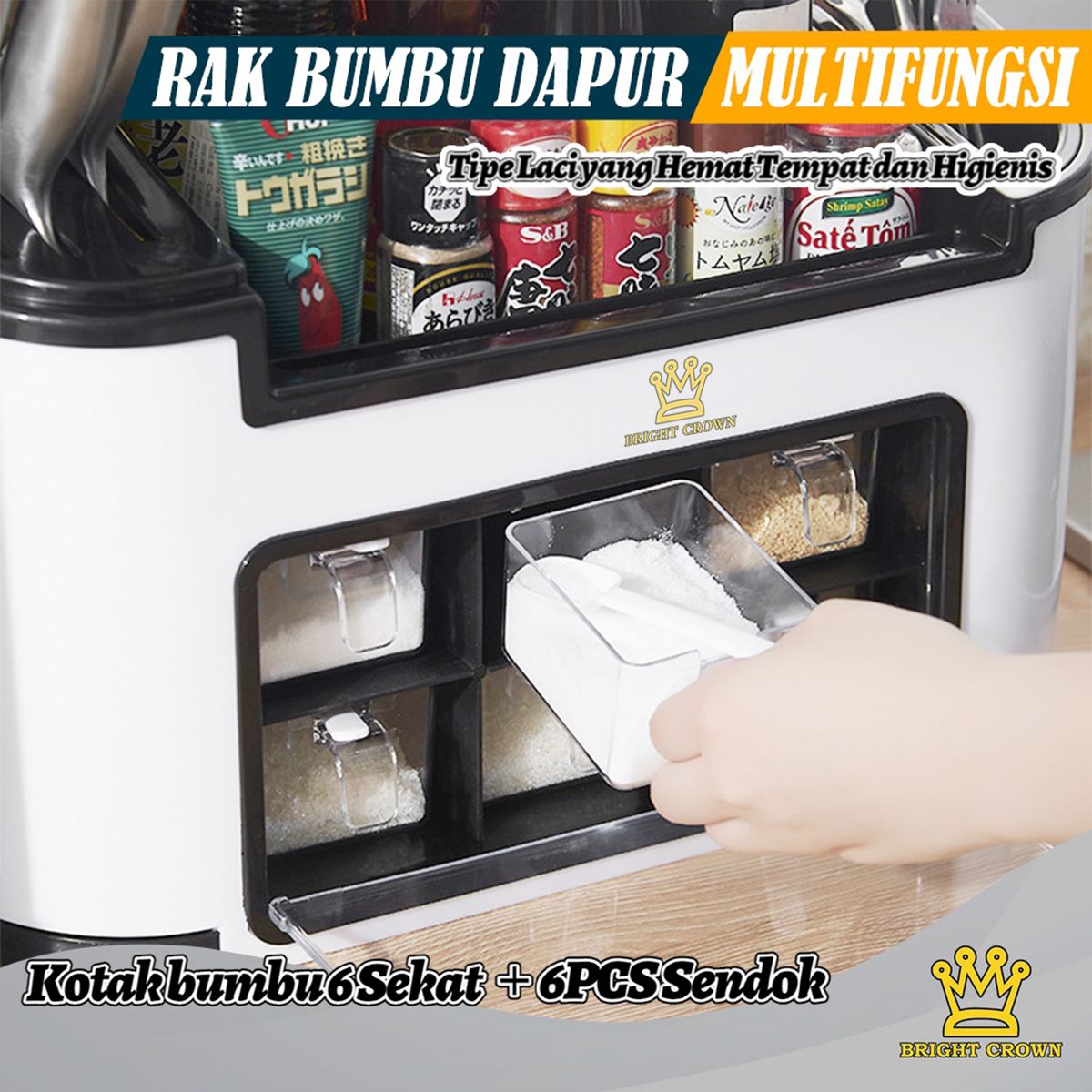 Jual Bright Crown Rak Bumbu Dapur All in 1 6Laci FREE 6Pcs Sendok Bumbu ...