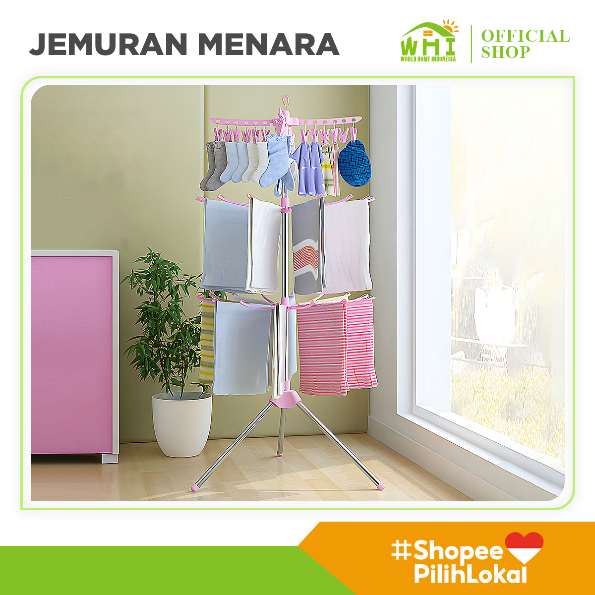 Jual World Home Jemuran Gantungan Baju 3 Susun Jemuran Kaos Kaki ...