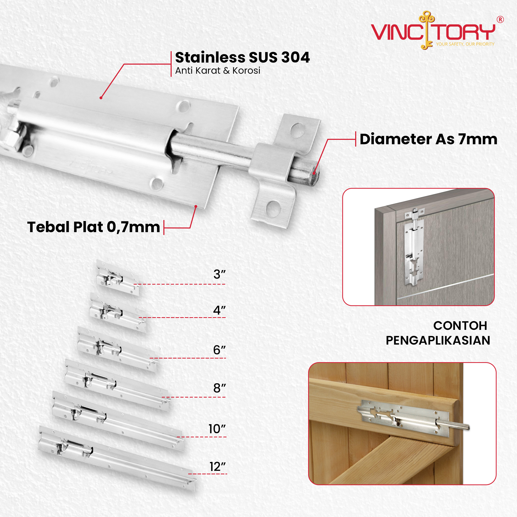 Jual Vincitory Grendel Slot Pintu Jendela Stainless Steel Free Sekrup ...