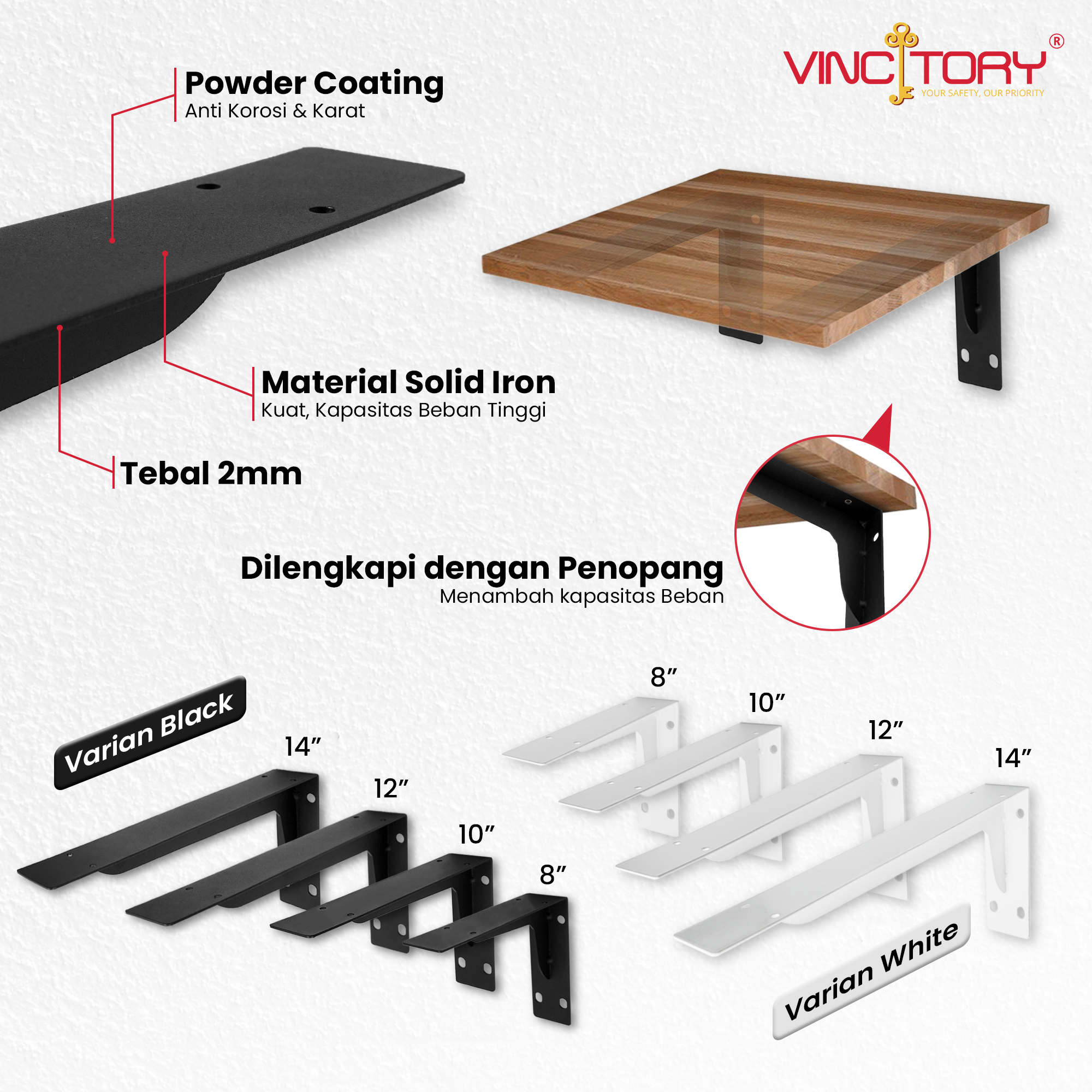 Jual Vincitory Bracket Siku Rak Besi Ambalan Tebal dan Kuat Warna Hitam ...