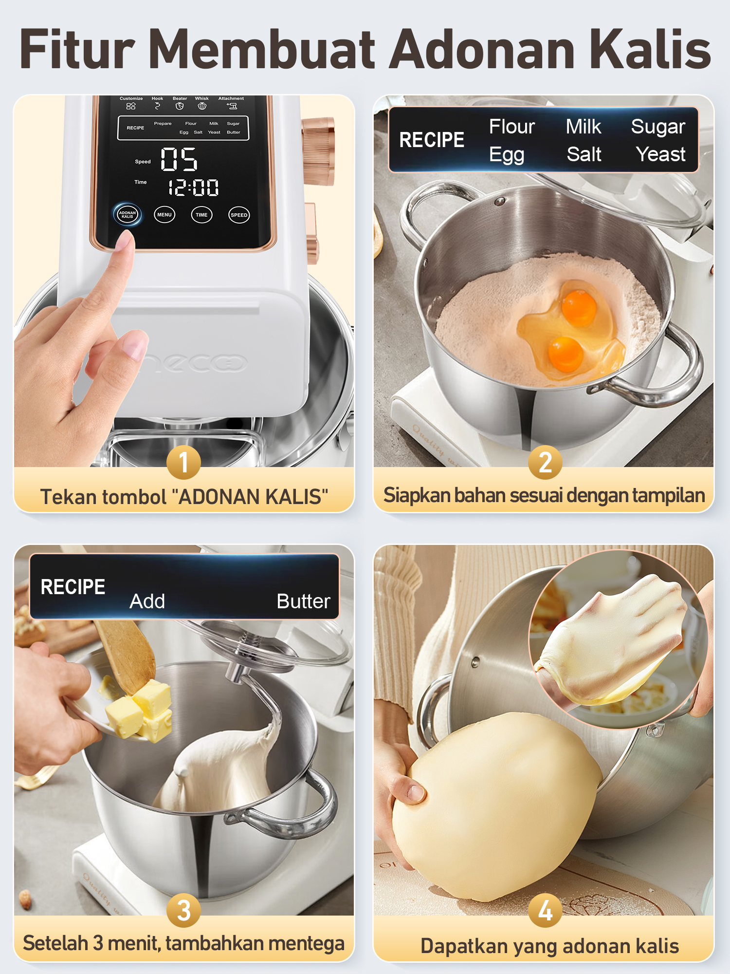 Jual Mecoo Aesthetic Premium Stand Mixer 6 Liter Smart LED Silent Motor ...