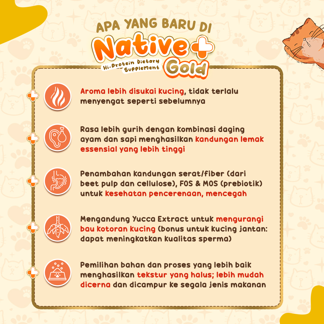 Jual Olive Care Vitamin Kucing NATIVE+ GOLD Protein Tinggi 110gr GOLDEN ...