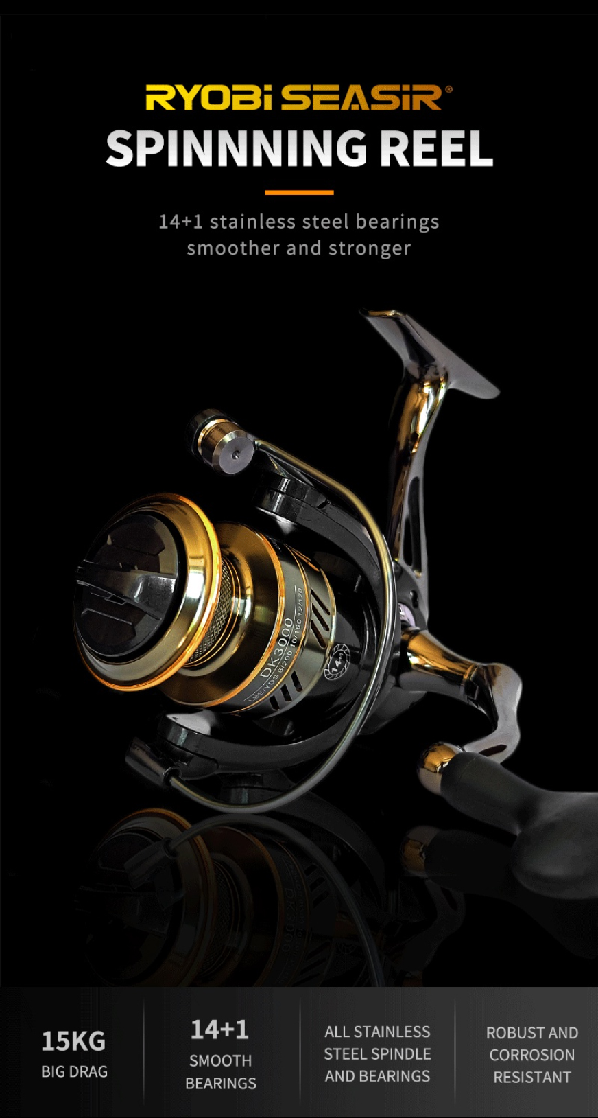 Jual [OFFICIAL] SEASIR DK 1000-7000 Reel Pancing One Way Gulungan Pancing, 14 + 1BB 5.2:1 Rasio ...