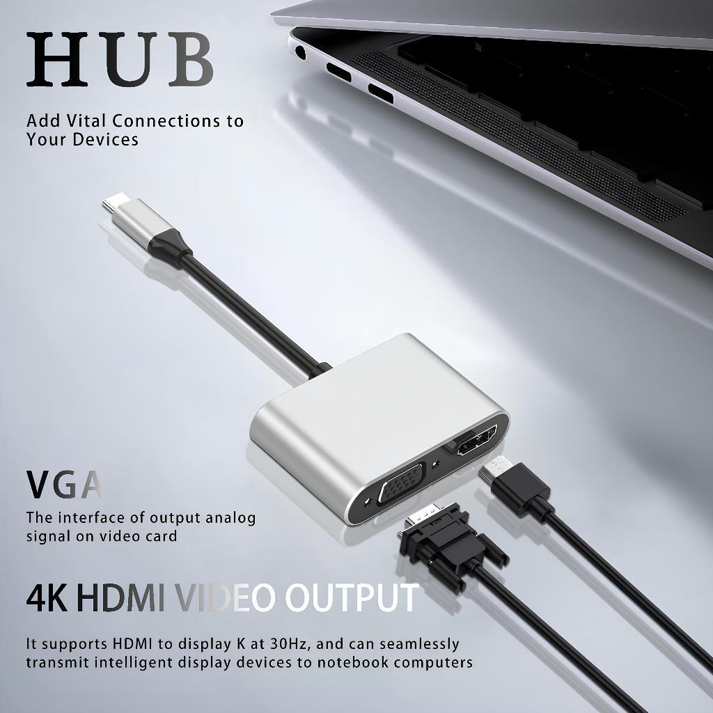 Jual UPLU 4 in 1 USB Hub Type C to Hdmi Vga 4K 30Hz High Speed Data ...