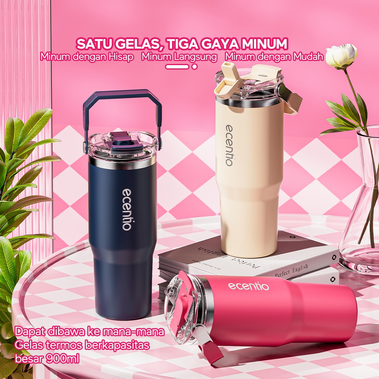 Jual ecentio tumbler Stainless 900ml Portable aesthetic termos lucu ...
