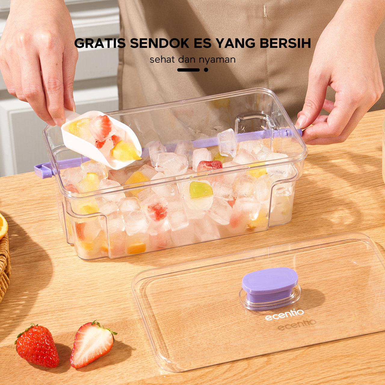 Jual ecentio Cetakan Es Batu 64 Grid Tray ice Cube Container gratis ...