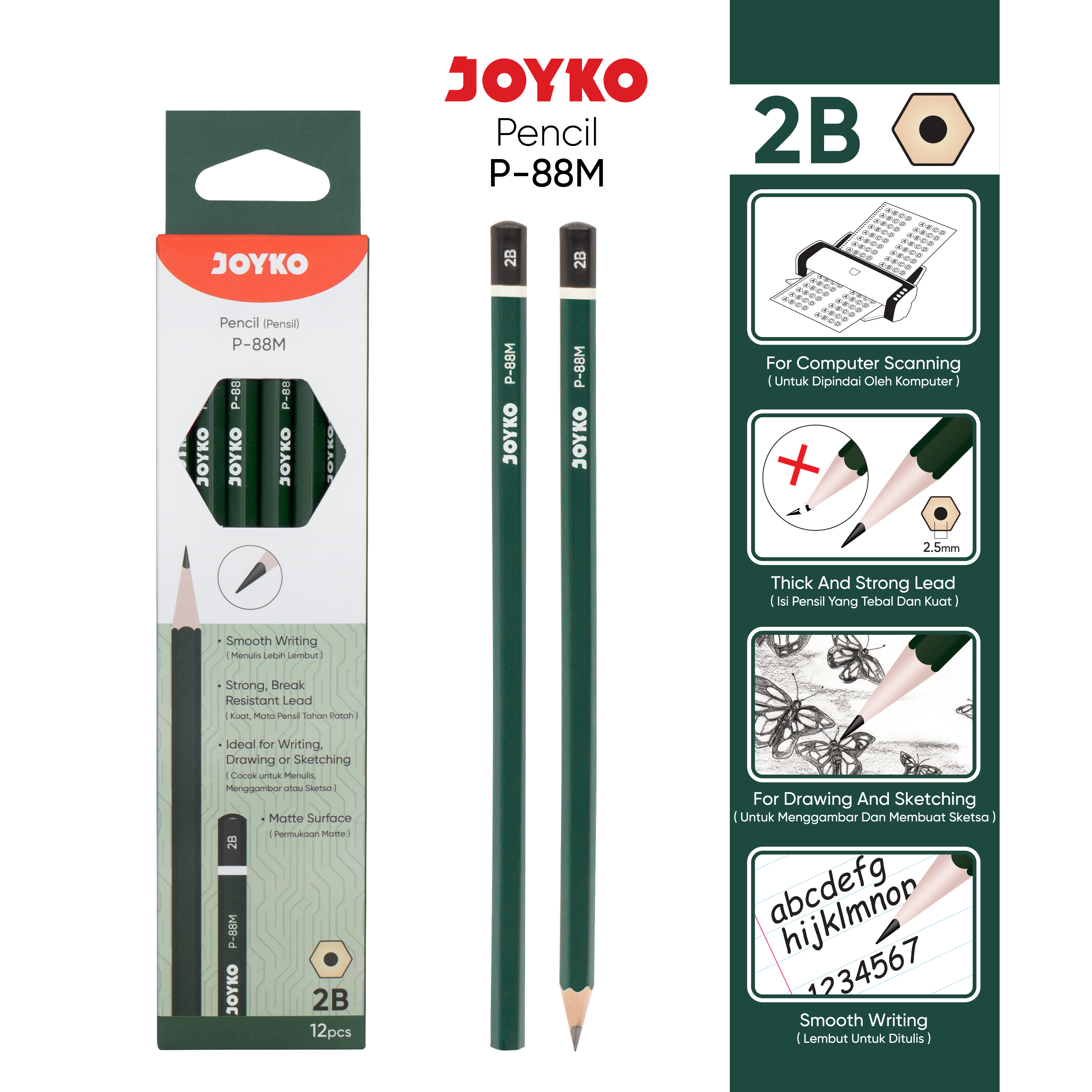Jual Pencil Pensil Joyko P-88M 2B 1 Box 12 Pcs | Shopee Indonesia