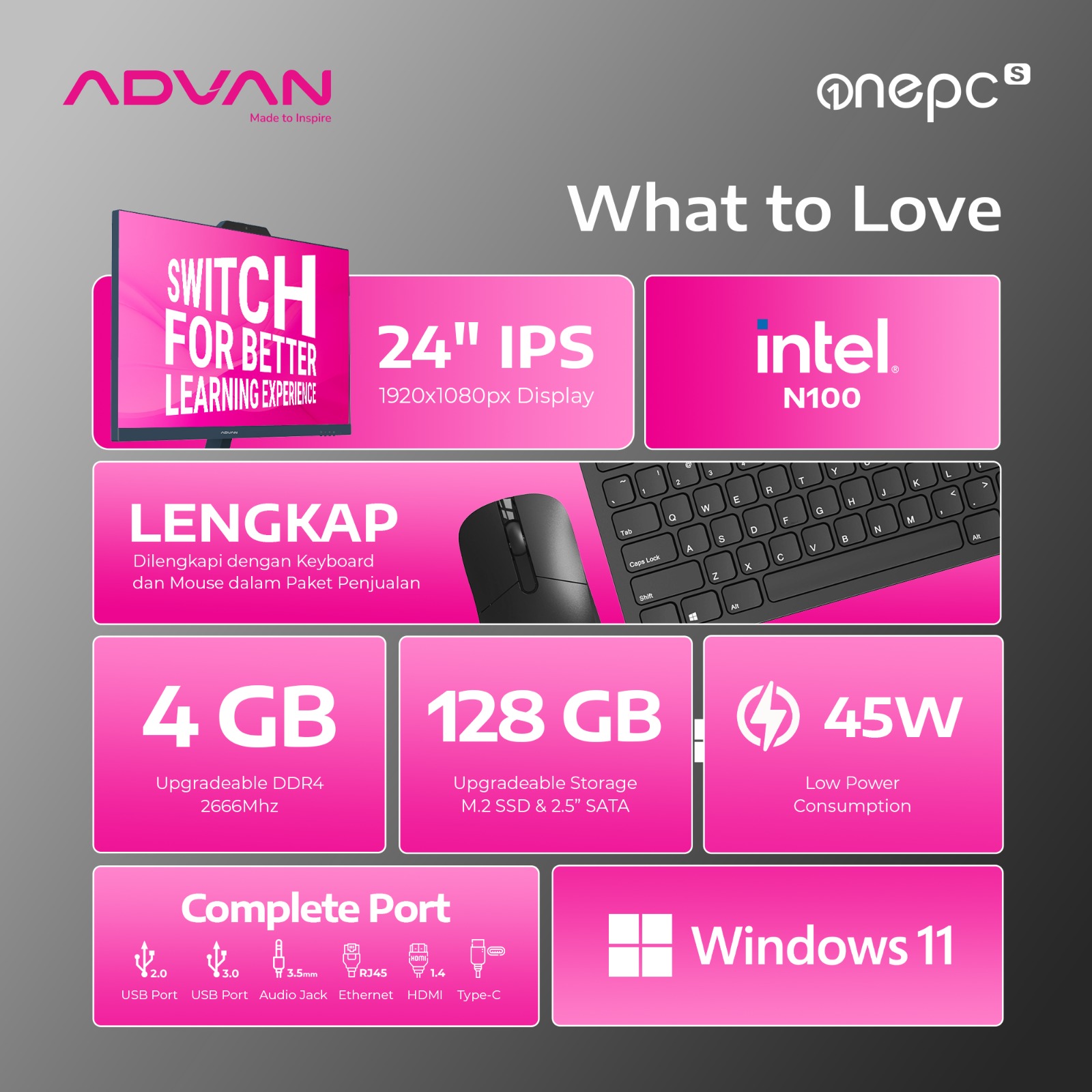 Jual [NEW LAUNCH] ADVAN All In One PC S 23.8” 1920*1080 IPS AIO Intel ...