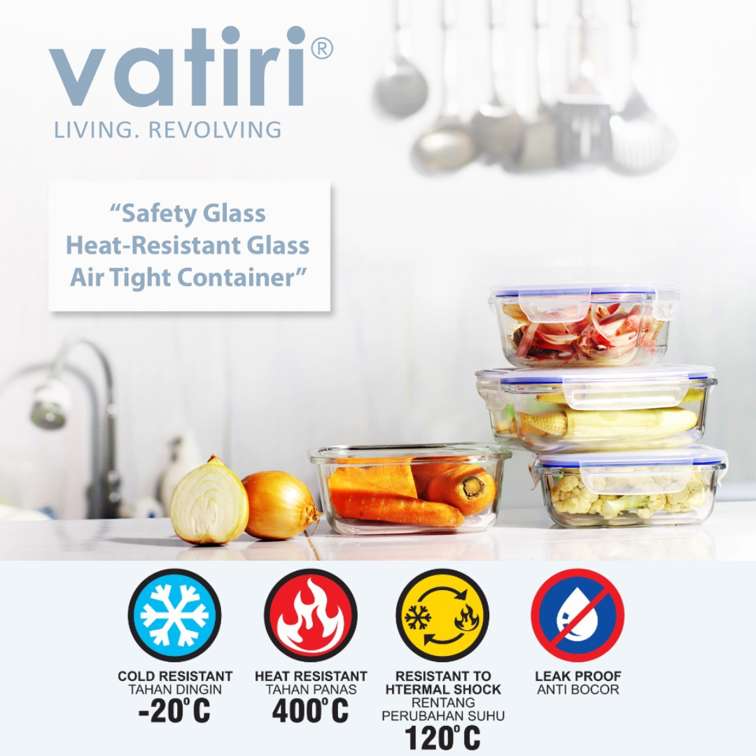 Jual Vatiri Oven Glass Wadah Makan Microwave 530ml Square - Tempat Makan Kaca Serbaguna PS530YG ...