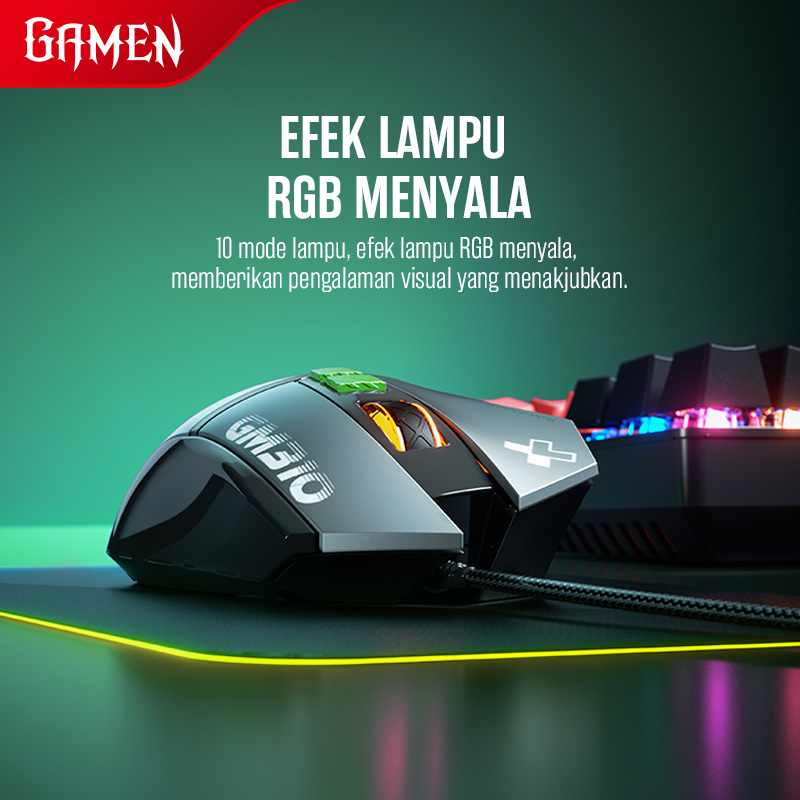 Jual GAMEN Mouse Gaming Kabel 7200 DPI 6 Levels DPI 10 RGB Mode GM310 6 ...