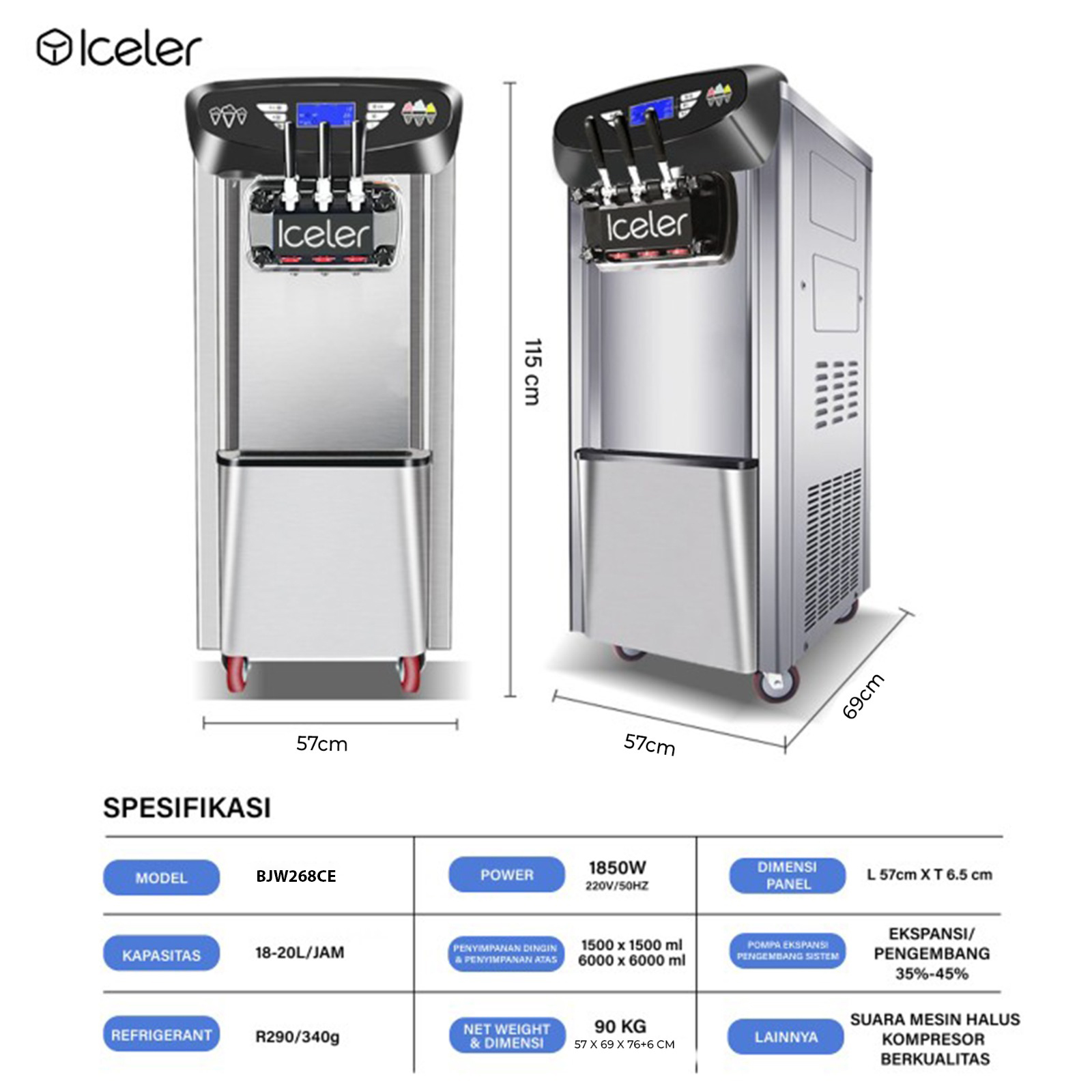 Jual Iceler Mesin Soft Es Krim Iceler 3 Tuas Countertop & Standing ...