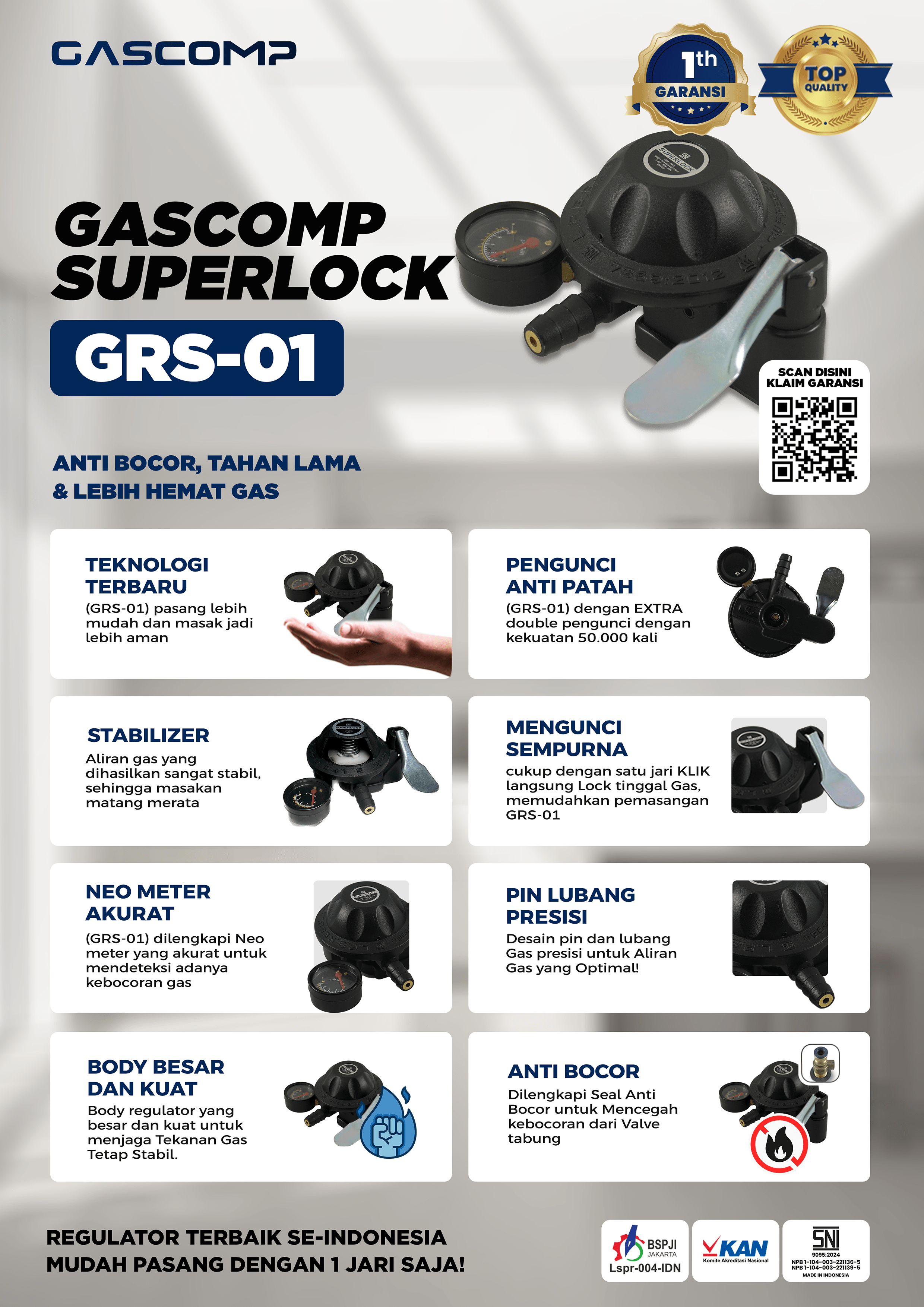 Jual GASCOMP Regulator Meter Superlock 01 Klik GRS-01 Regulator Gas Aman Regulator Gas Anti ...
