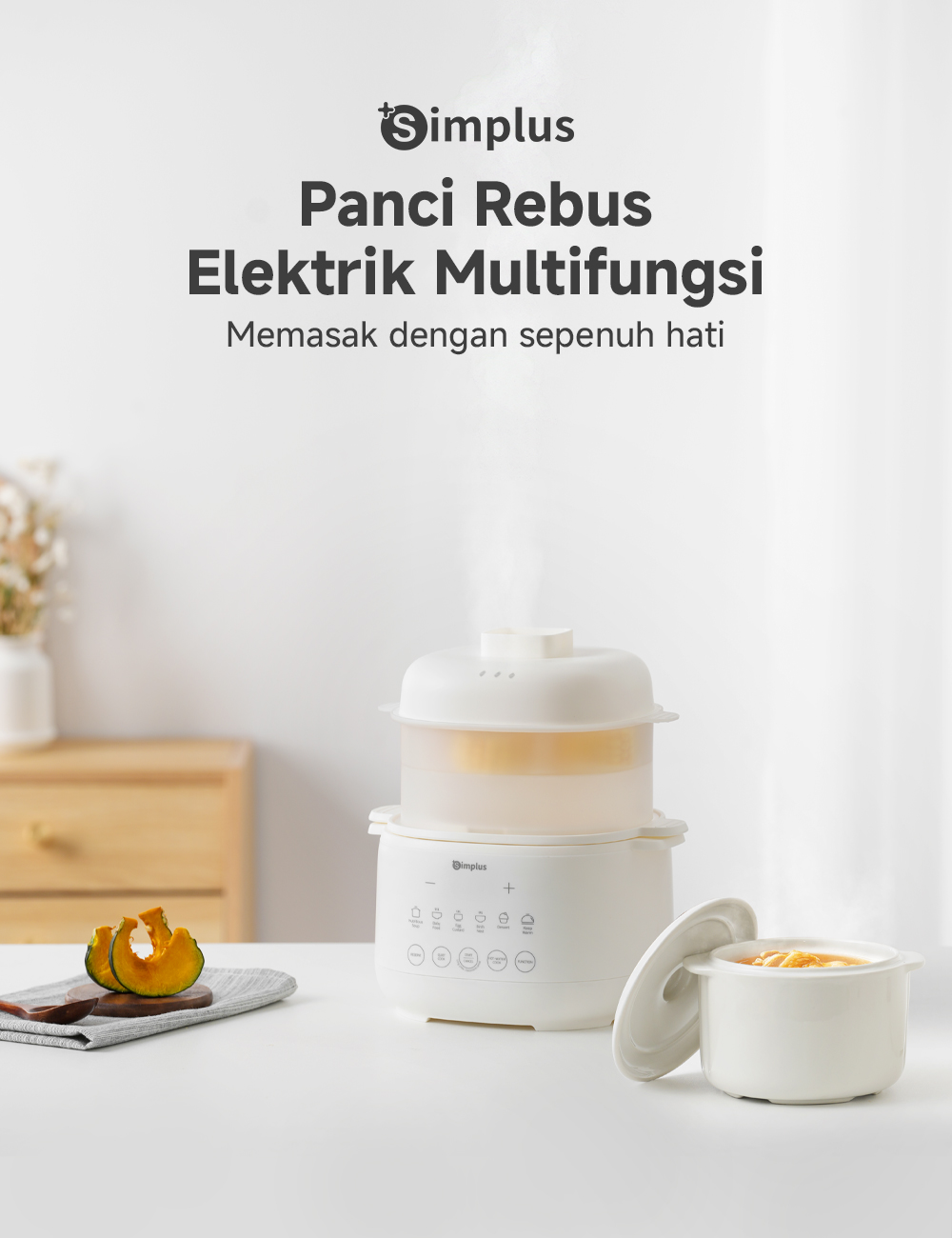 Jual Simplus Slow Cooker Listrik 1L Panci Rebus dan Kukus dengan Menu Preset Cerdas untuk MPASI ...