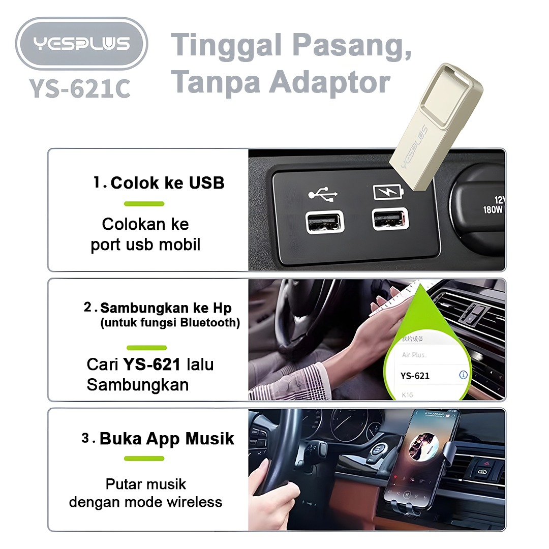 Jual Receiver Wireless Bluetooth 5.3 YESPLUS YS-621C Mini USB Bluetooth ...