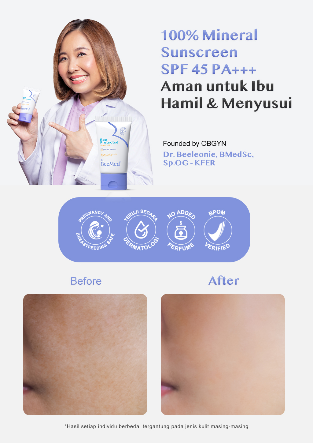 Jual Dr.BeeMed Bee Protected Sunscreen SPF 50 PA+++ - 100% Mineral ...