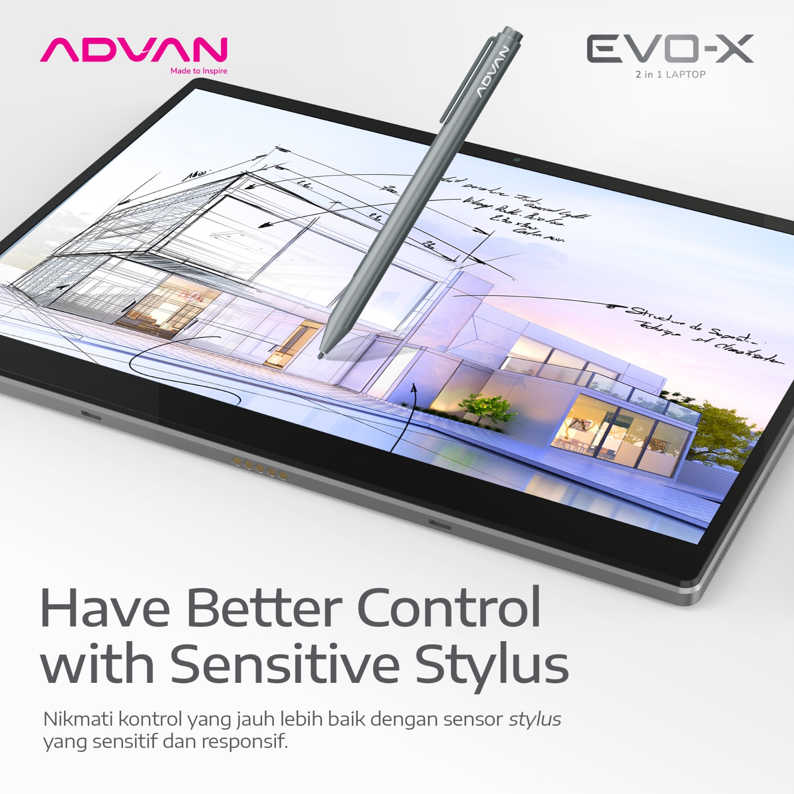Jual [FREE STYLUS PEN +KEYBOARD] ADVAN Laptop 2 in 1 EVO-X 16” / 13 ...