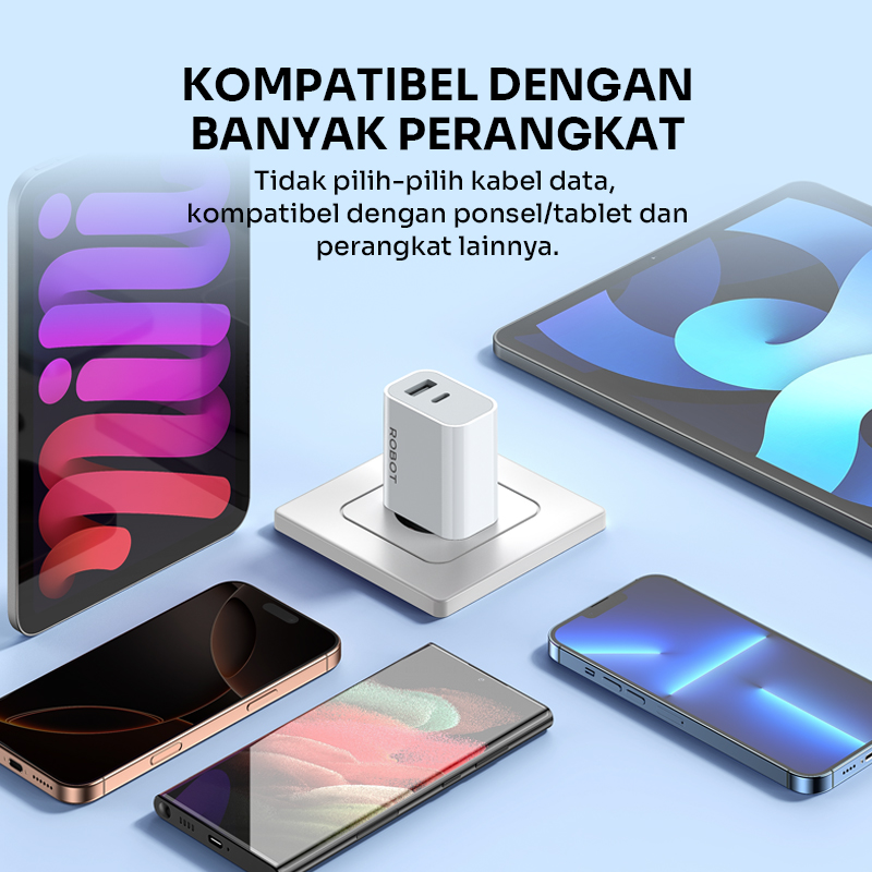 Jual ROBOT Charger Fast Charging Dual Port 12W with Type C Cable 2.4A ...