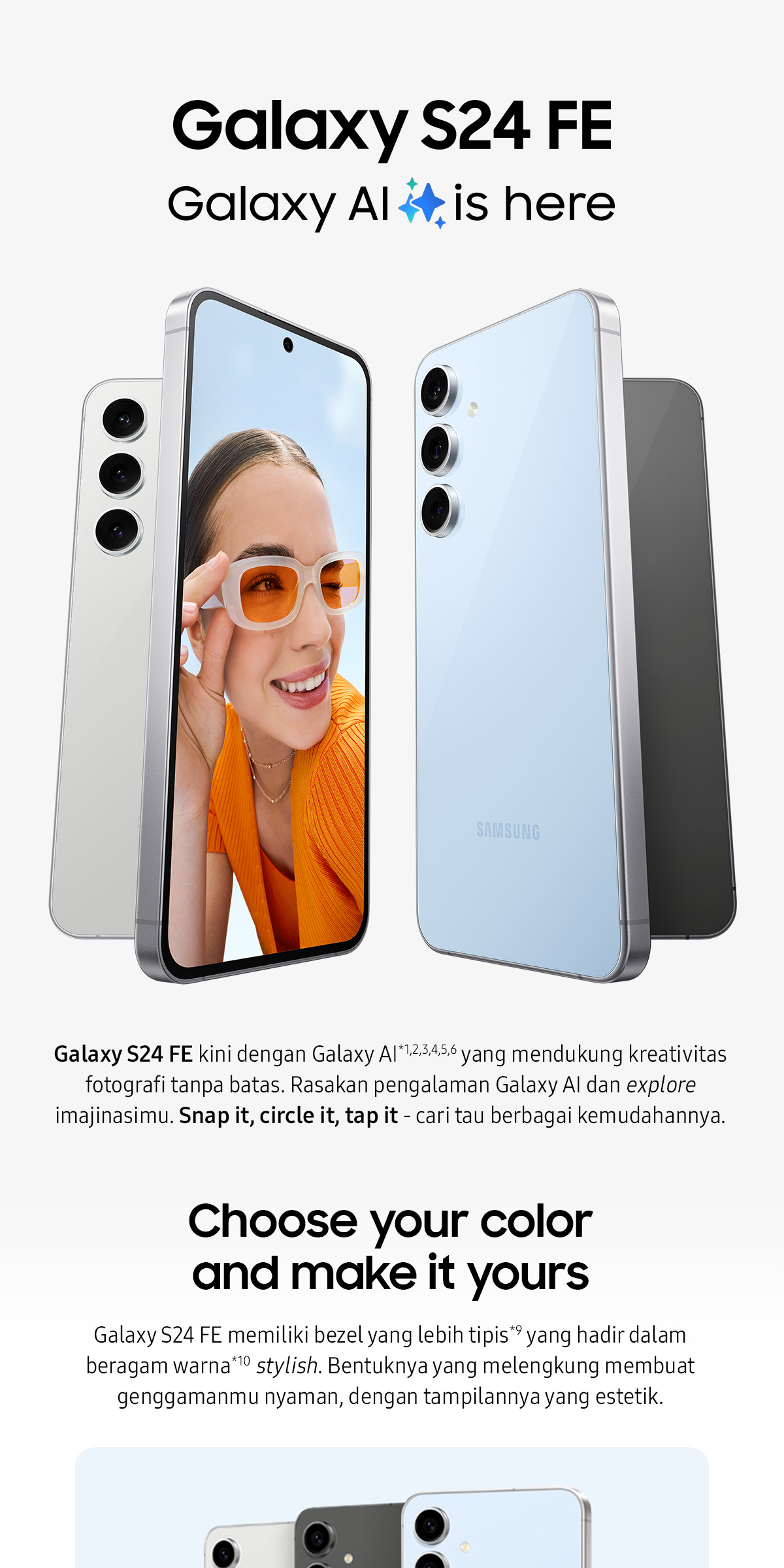 Jual Samsung Galaxy S24 FE 8/128GB - Blue, Smartphone AI, Handphone AI, Kamera 50MP, Layar besar ...