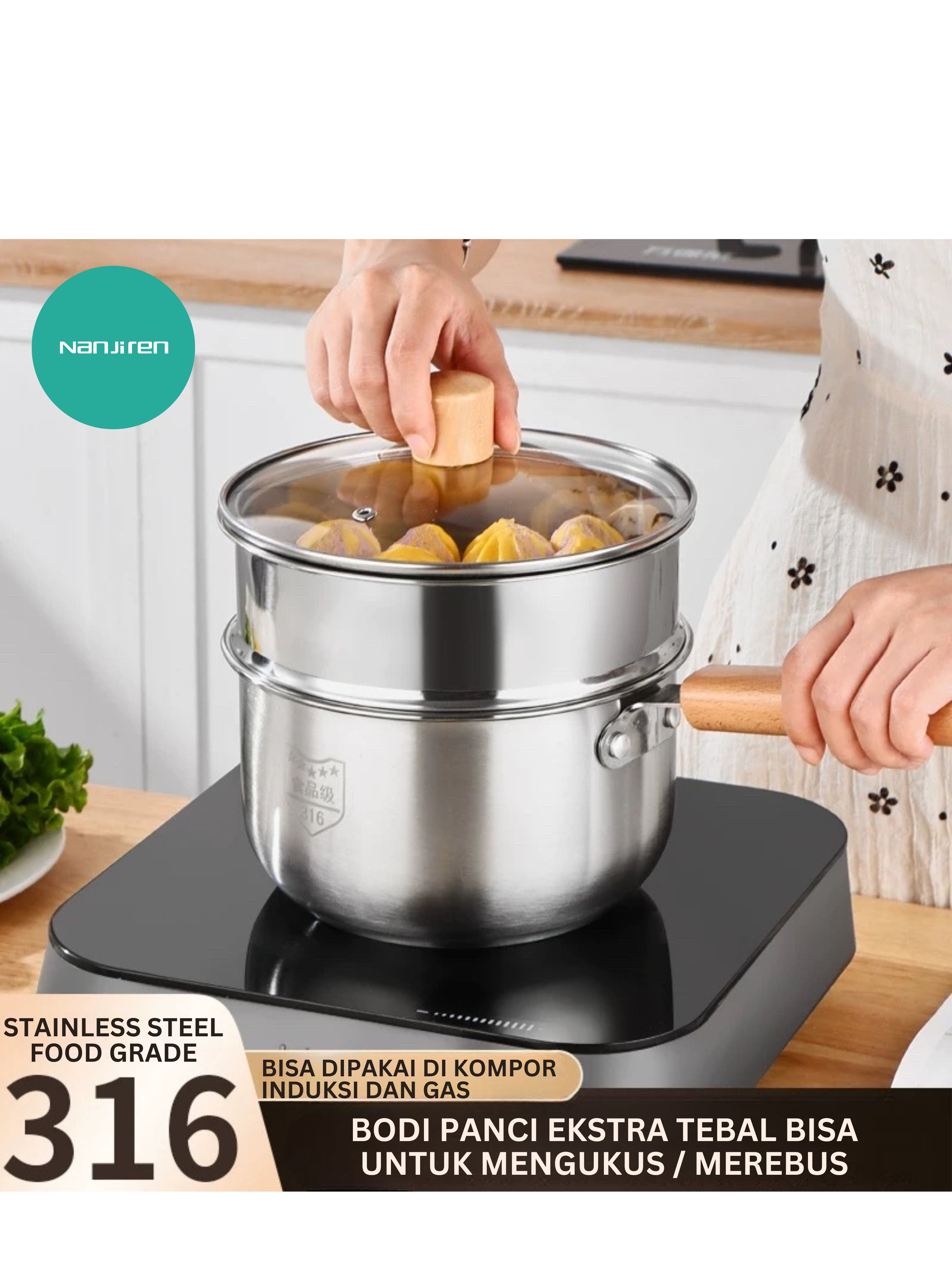 Jual CEO Panci Kukusan Steam Pot Kukus Set 2 Susun 16/18/20/24CM Stainless Steel Tahan Karat ...