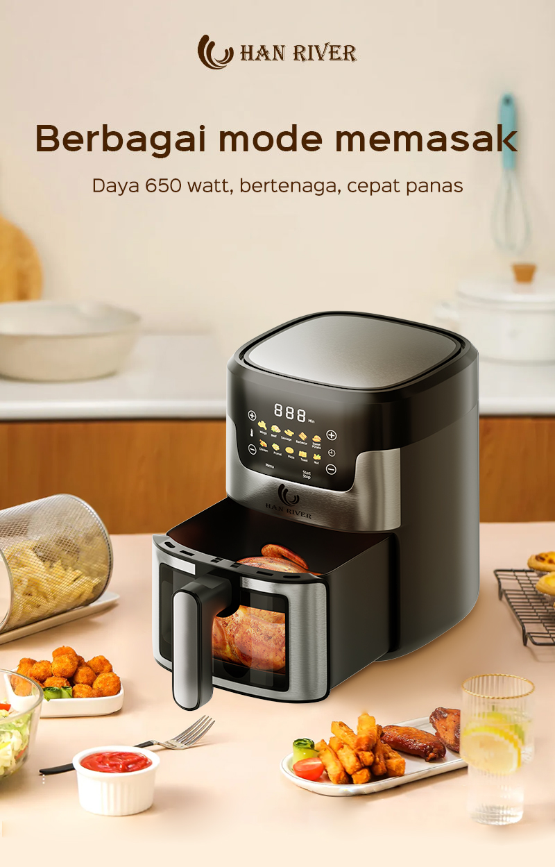 Jual HAN RIVER Air Fryer 650W Touch Screen Digital kapasitas besar 8L ...