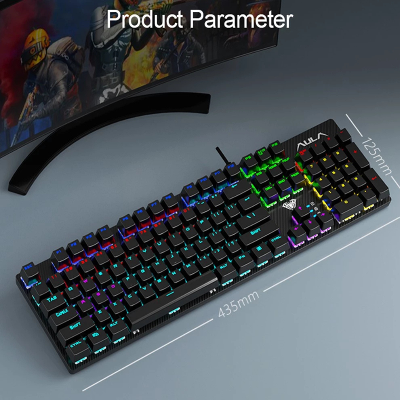 Jual AULA Keyboard Gaming Mechanical Blue Switch Ergonomic 104 Keys S ...