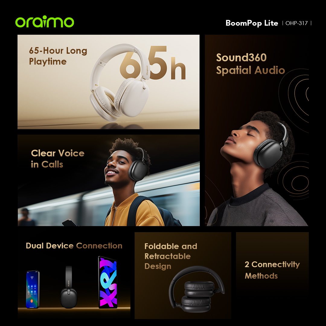 Jual oraimo Wireless Bluetooth Headphone OHP-317 BoomPop Lite Head ...