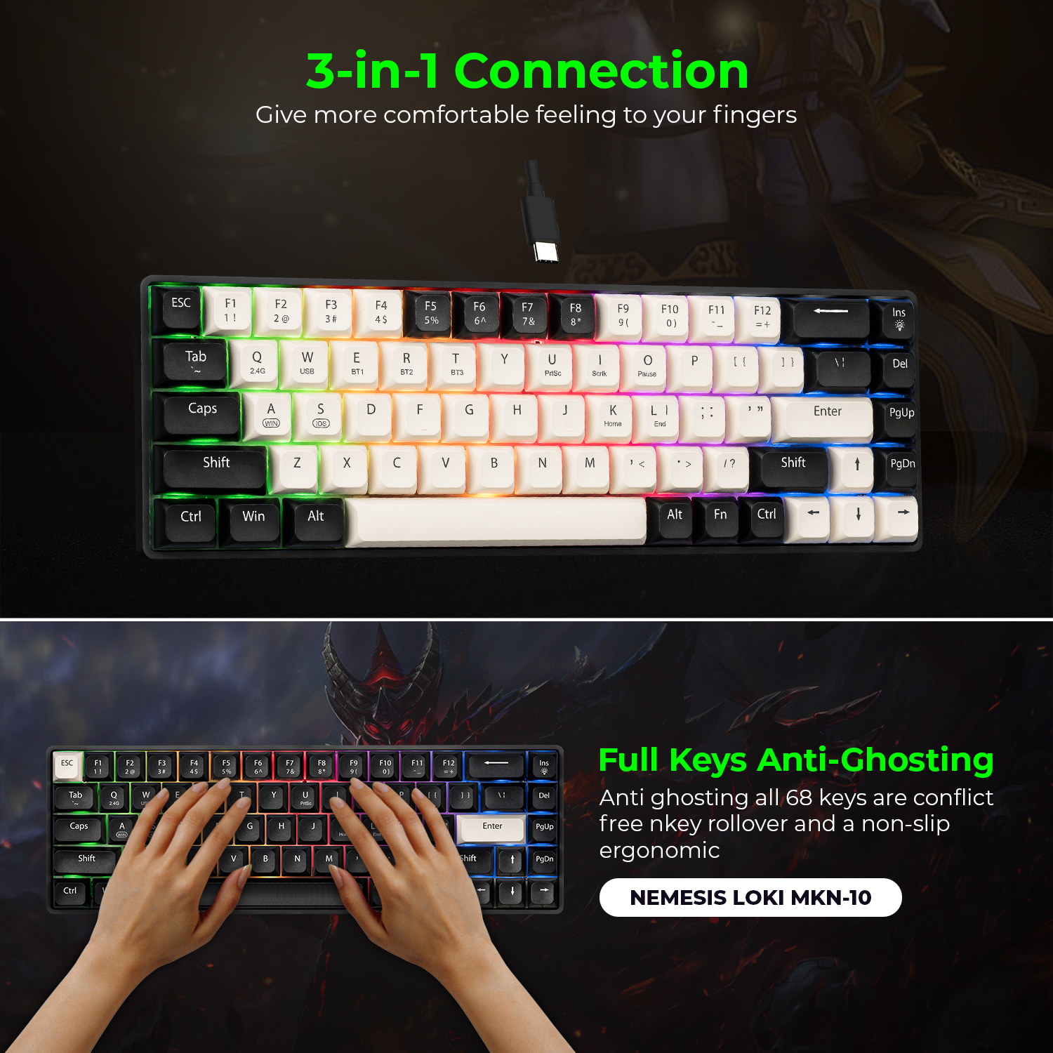 Jual Nemesis Keyboard 3in1 Wireless Connection Hotswap 5 pin LOKI MKN ...