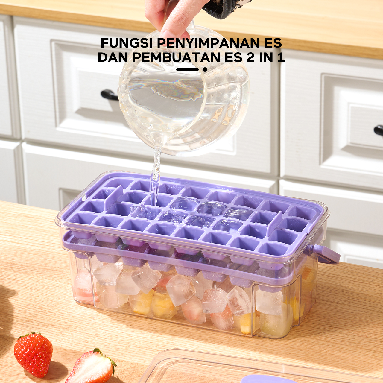 Jual ecentio Cetakan Es Batu 64 Grid Tray ice Cube Container gratis ...