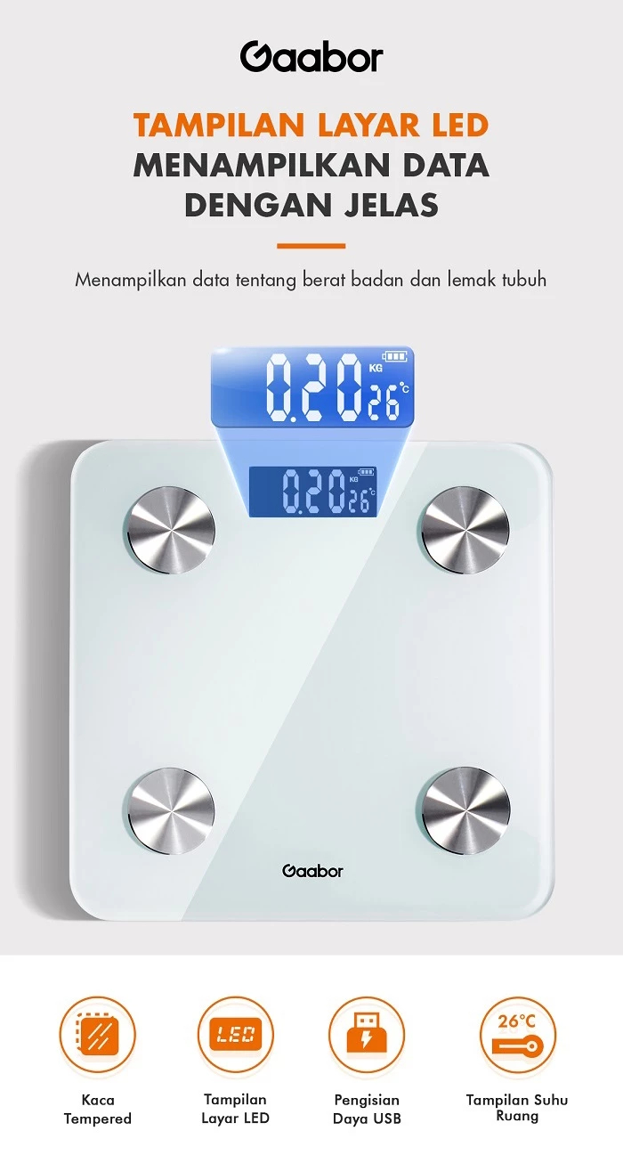 Jual Gaabor Smart Digital Fat Scale Layar LED Timbangan Berat Badan ...