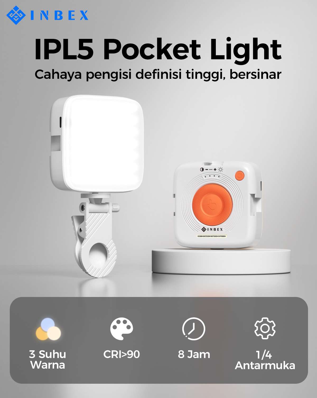 Jual INBEX IPL5 Pocket Ring light Mini Led Lighting Konten Portable Selfie Light Clip Handphone ...