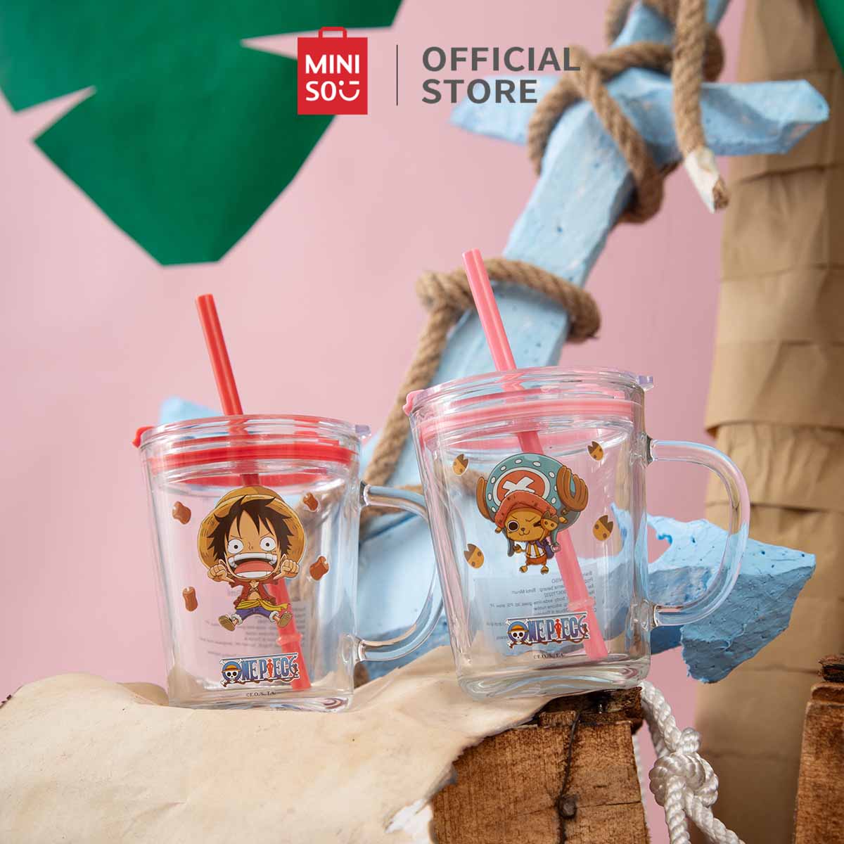 Jual Miniso x One Piece Collection Cangkir Botol Kaca Dengan Sedotan ...