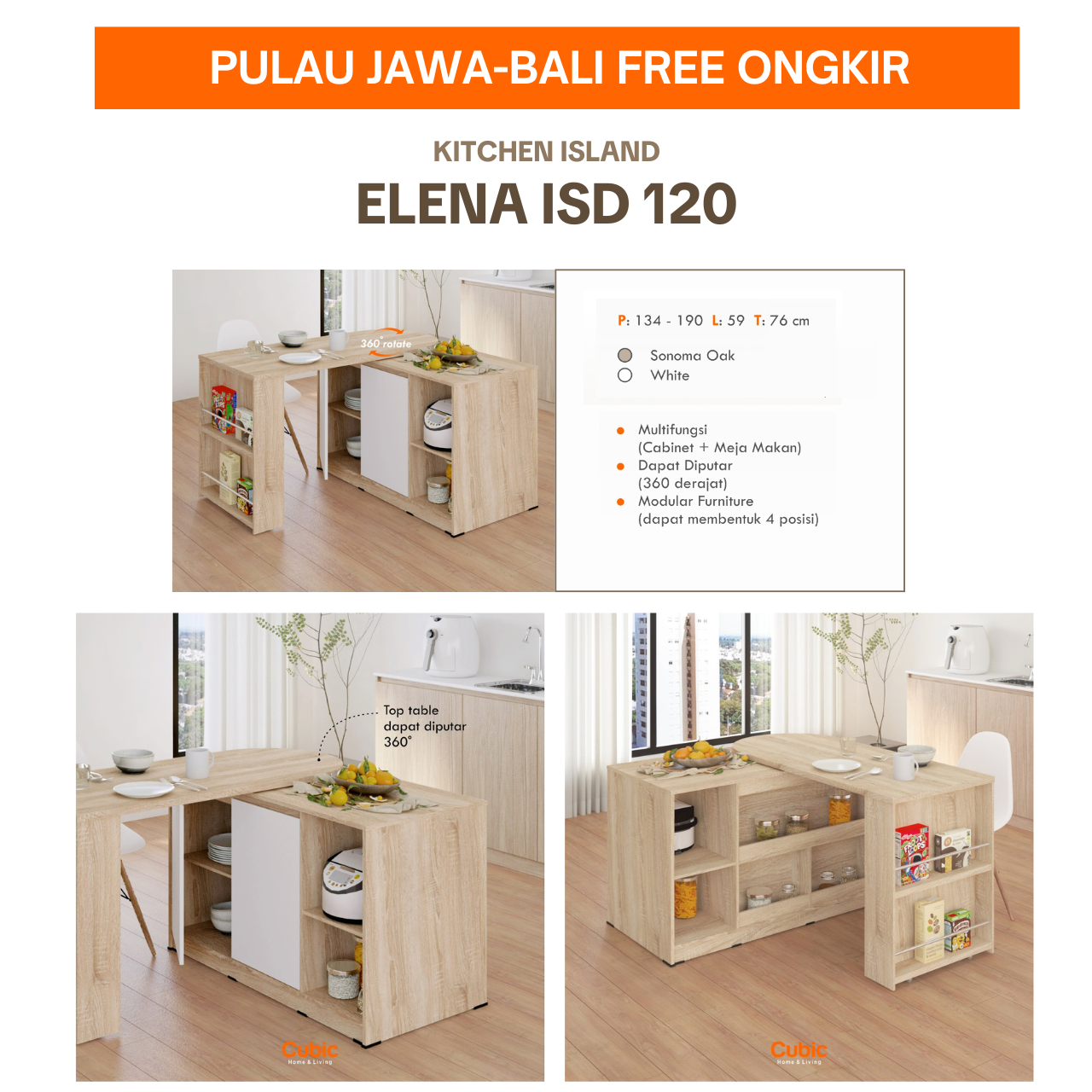 Jual Cubic Meja Dapur Minimalis / Kitchen Island / Meja Makan / ELENA ISD 120 | Shopee Indonesia